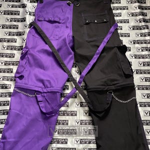 Two-tone Gothic Cargo Pants: Black & Purple Cyberpunk Trousers - Etsy