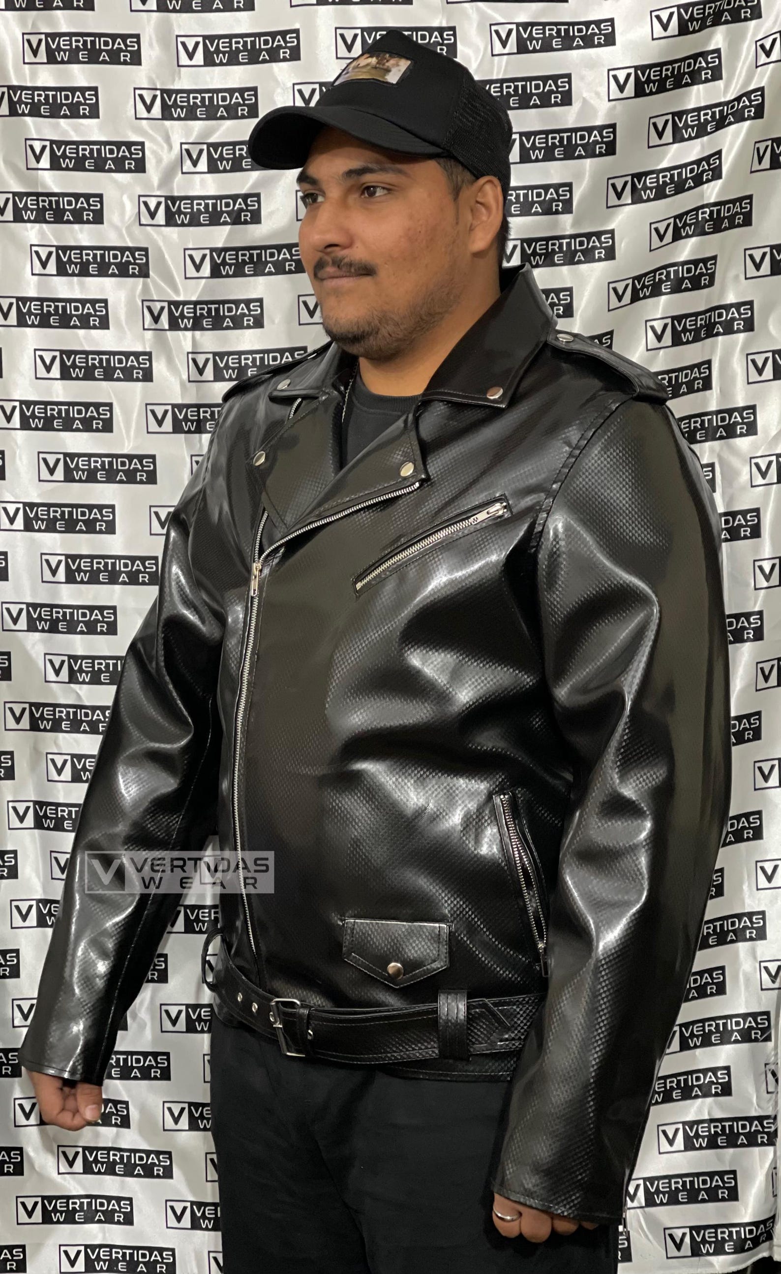 Gothic Moto Biker Jacket: Black Faux Leather, Carbon Fiber Look - Etsy
