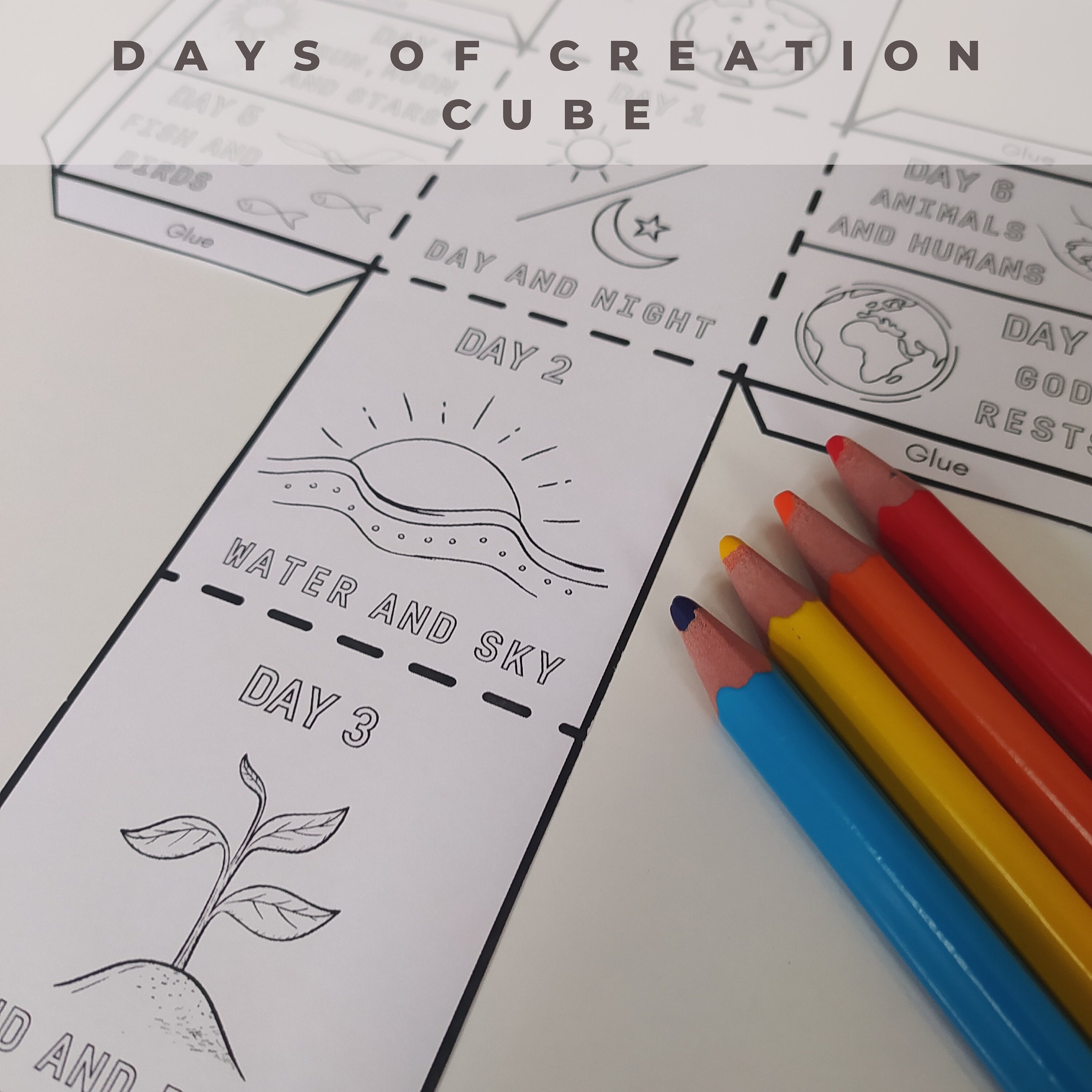 Days of Creation Coloring Cube, Printable Bible Activity, Coloring ...