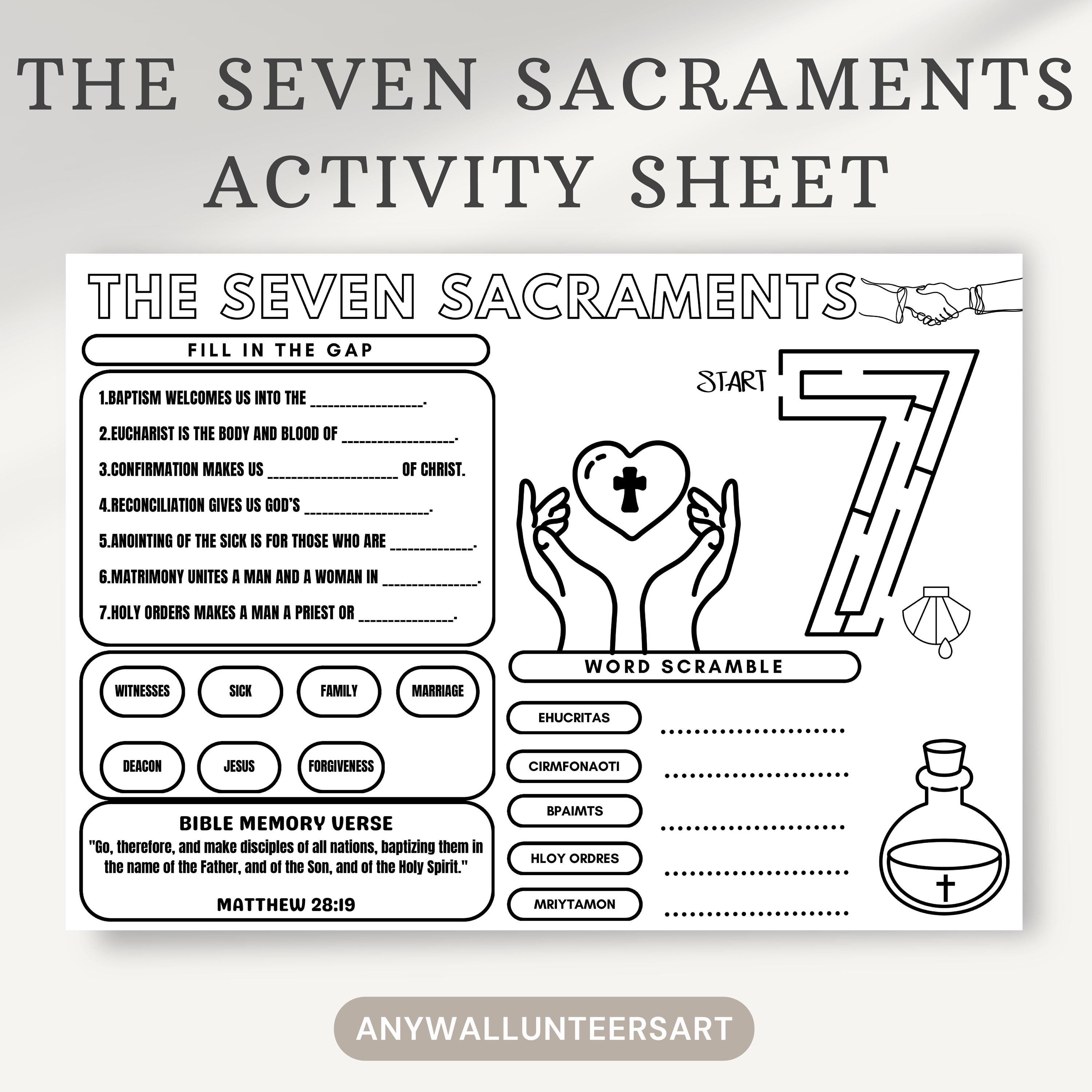 The Seven Sacraments Activity Sheet, Catholic Printable, Seven ...