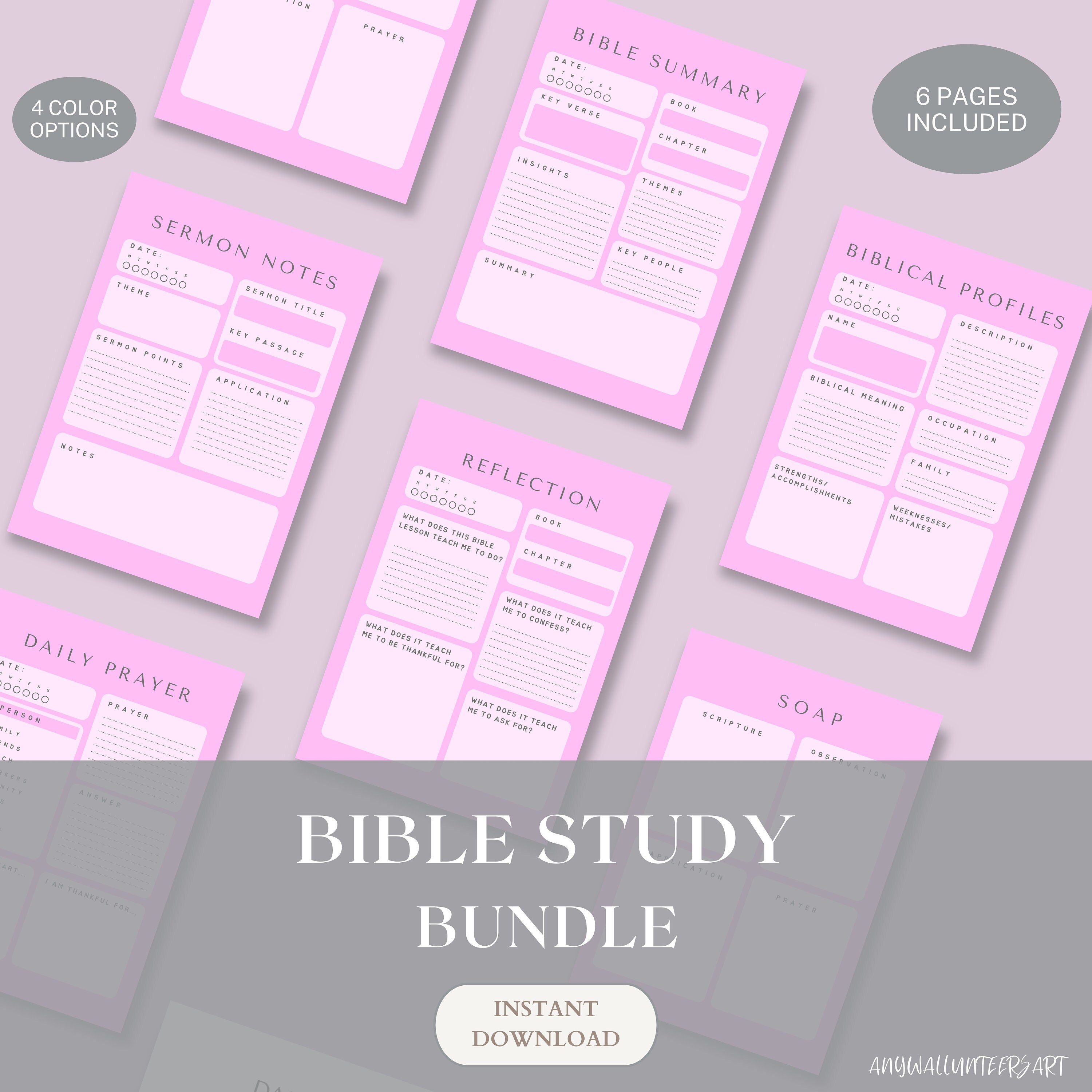 Digital Bible Study Bundle, Printable Bible Study Worksheet, Guided ...