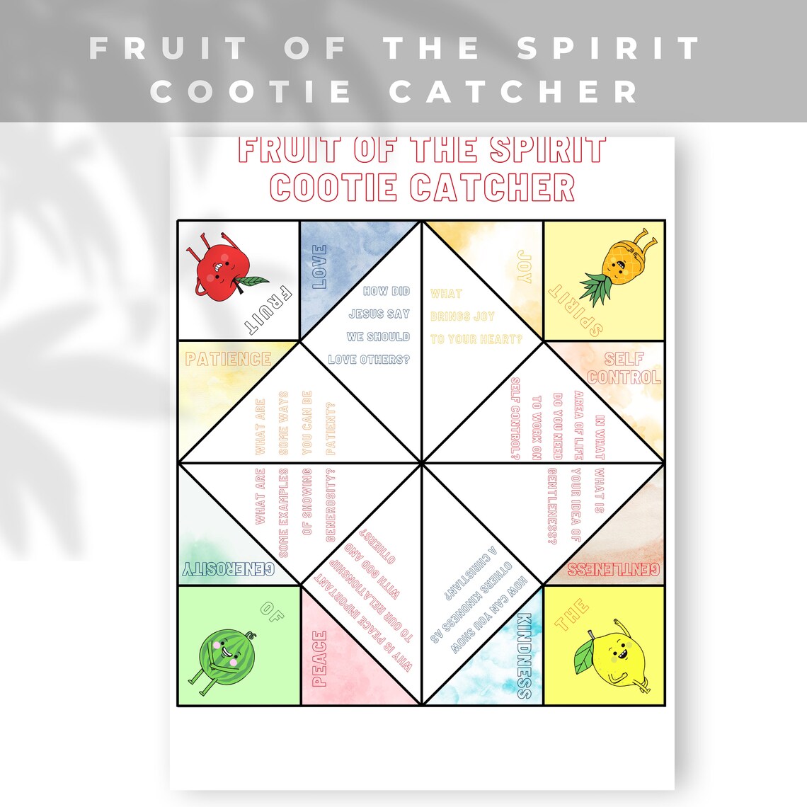 Fruit of the Spirit Cootie Catcher Sunday School Bible Activity, Fruit ...