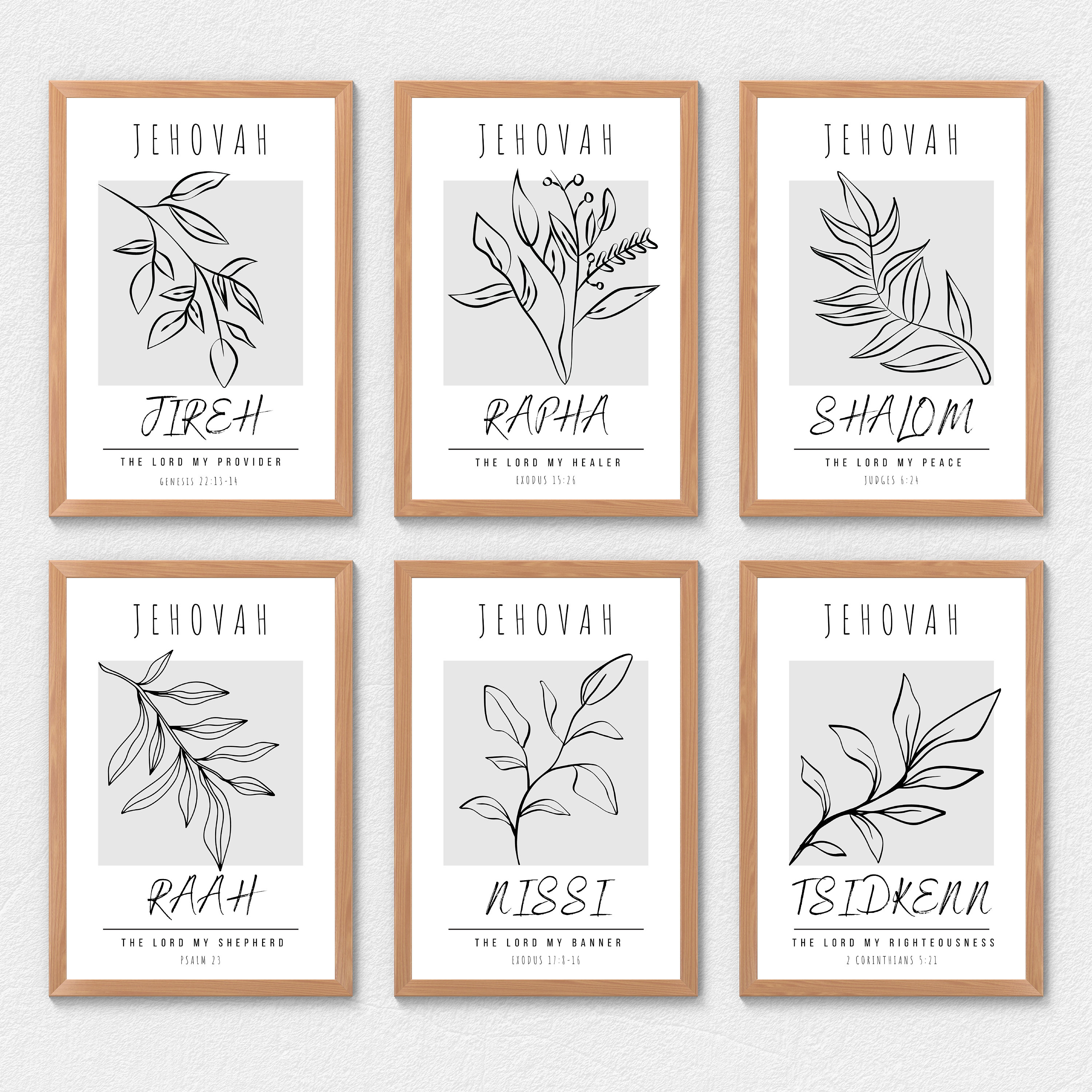 Names of God Set of 6 Christian Art Print, Modern Minimalist Wall Art ...