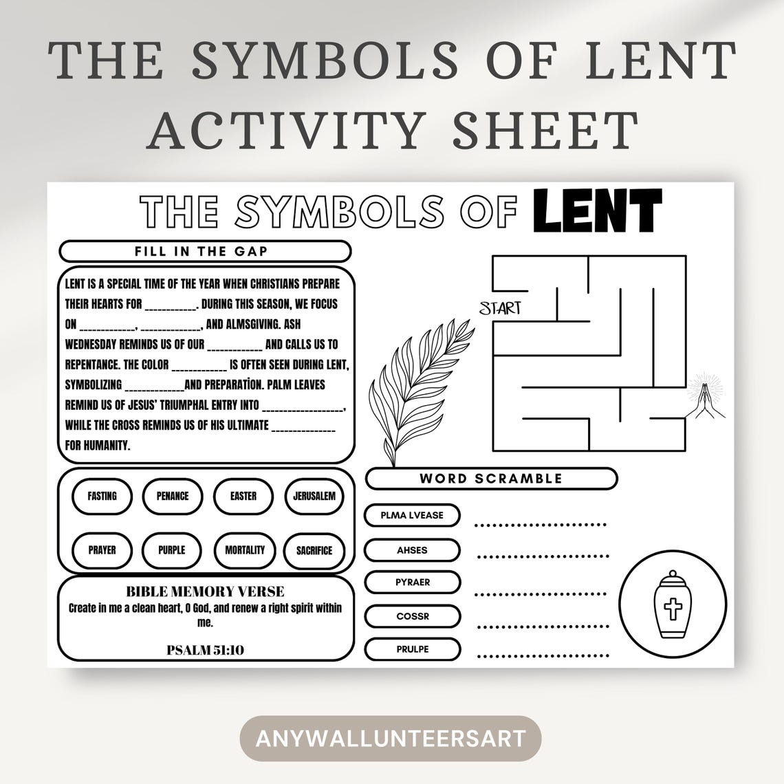 The Symbols of Lent Activity Sheet, Bible Verse Sunday School Activity ...