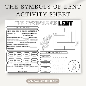 The Symbols of Lent Activity Sheet, Bible Verse Sunday School Activity ...