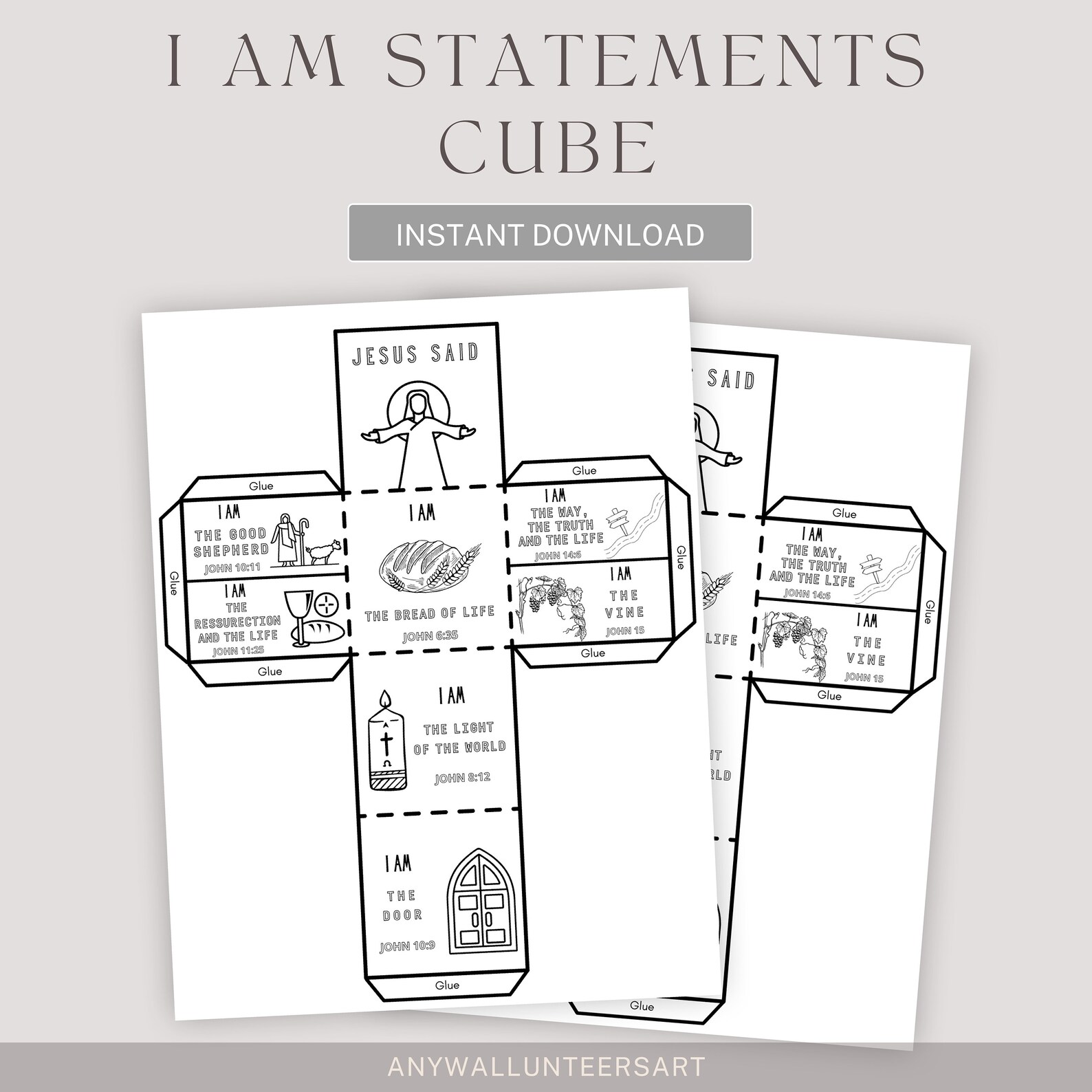 I Am Statements of Jesus Coloring Cube, Printable Sunday School Lesson ...