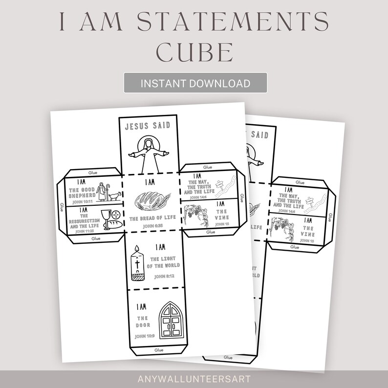 I Am Statements of Jesus Coloring Cube, Printable Sunday School Lesson ...