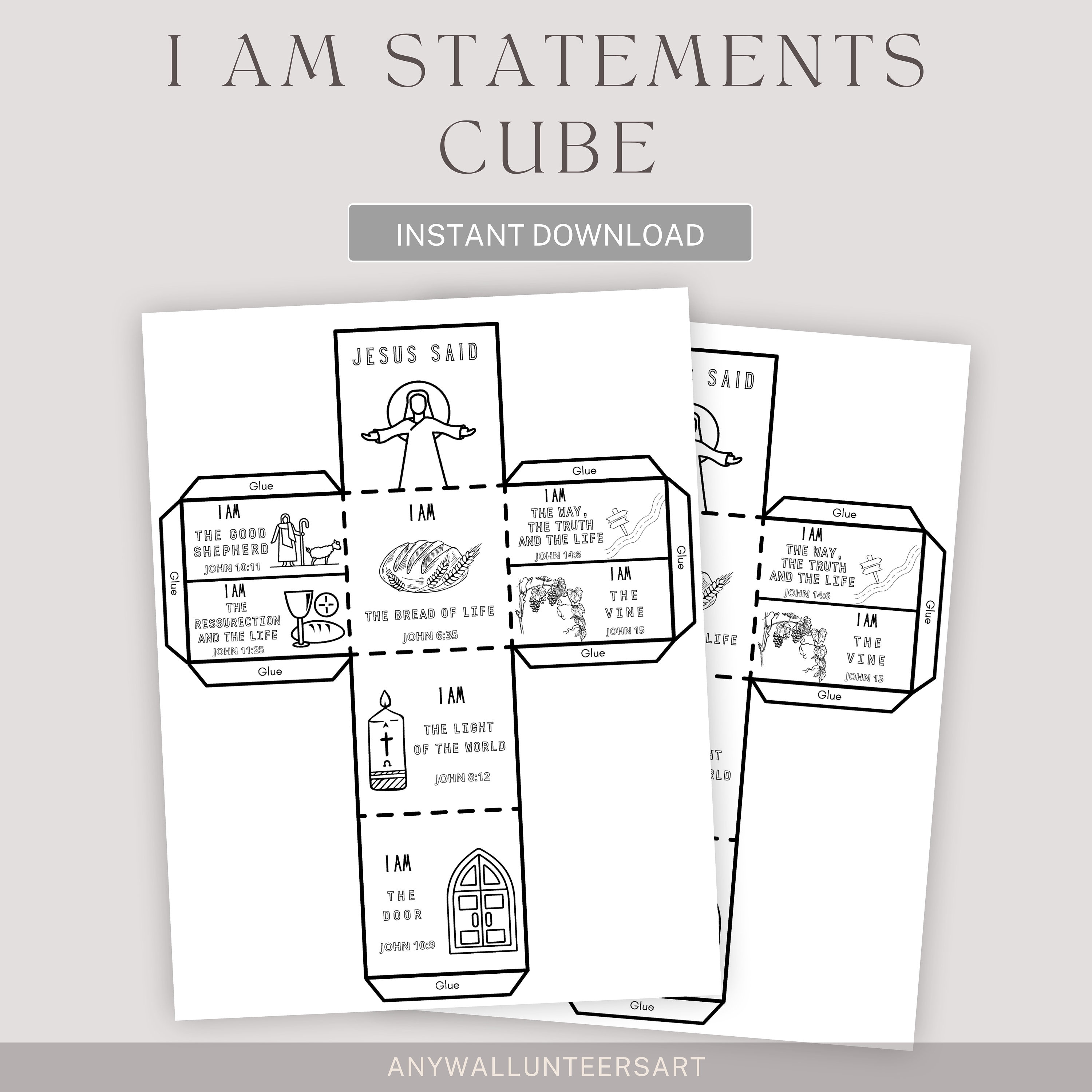 I Am Statements of Jesus Coloring Cube, Printable Sunday School Lesson ...
