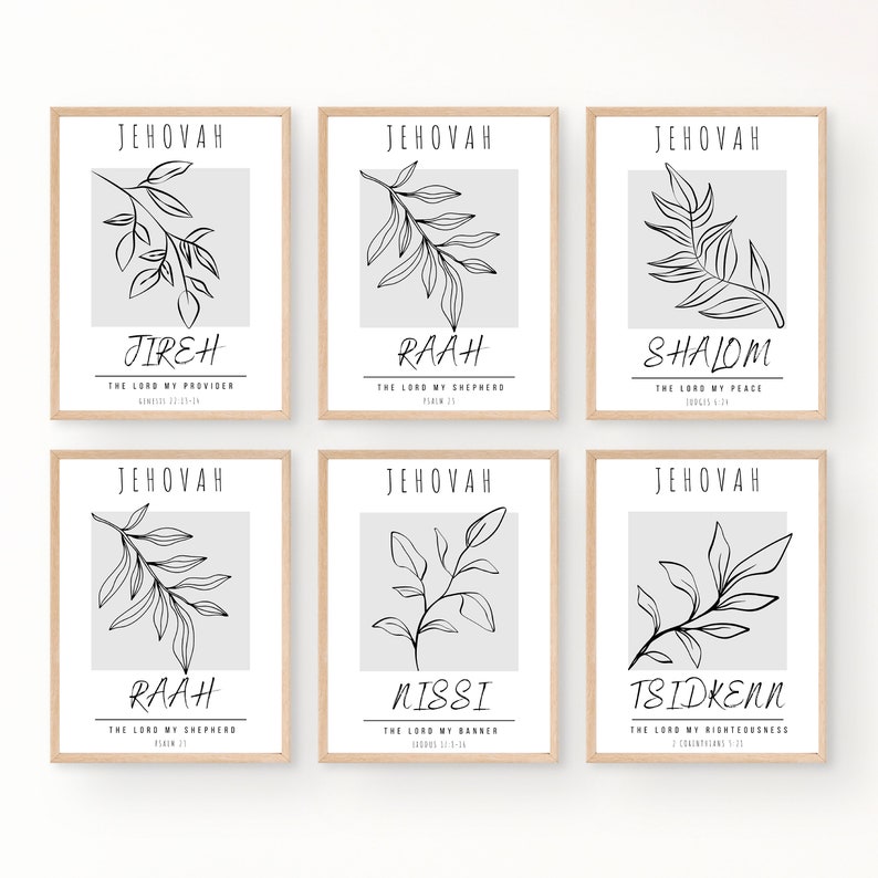 Names of God Set of 6 Christian Art Print, Modern Minimalist Wall Art ...