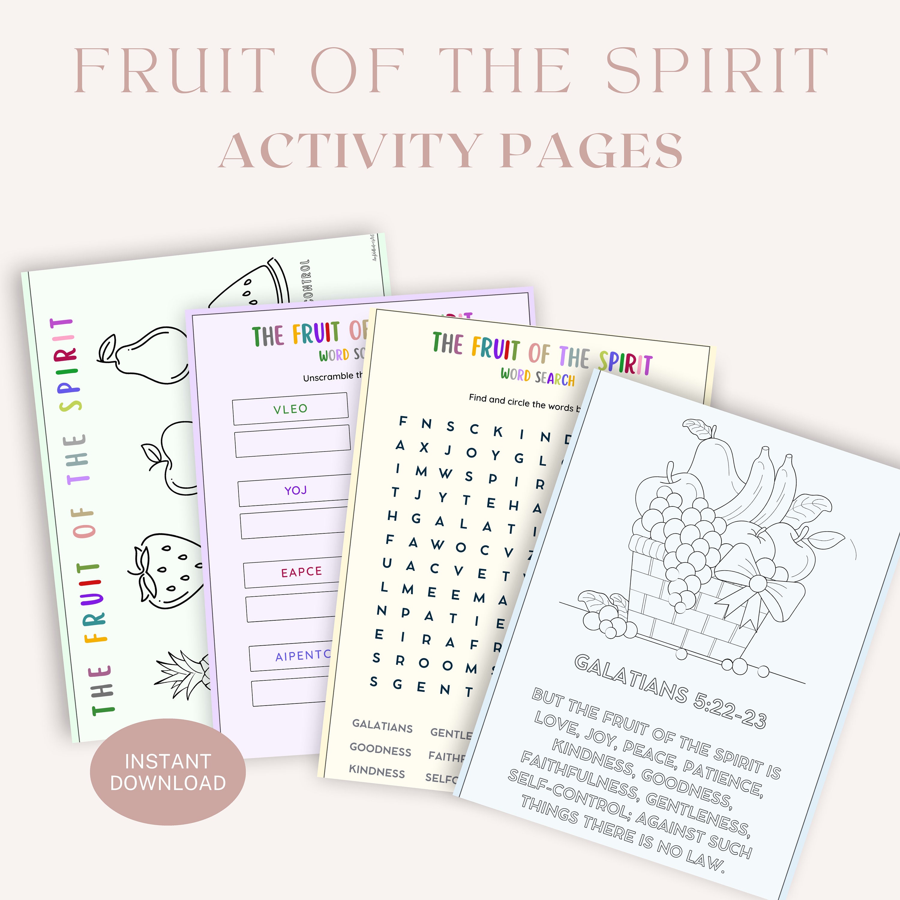 Galatians 5:22-23 Fruit of the Spirit Activity Pack for Kids, Printable ...