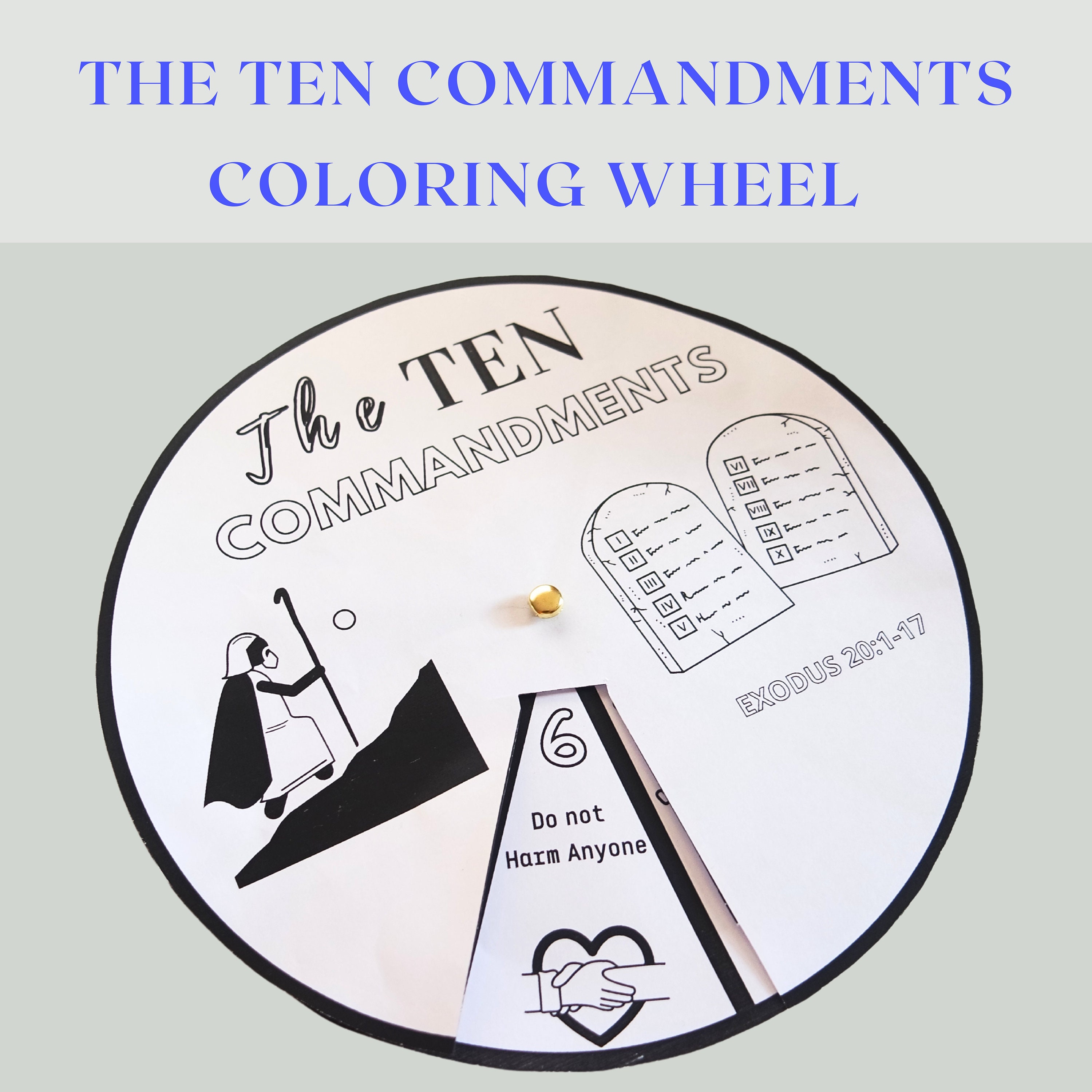 The Ten Commandments Exodus Moses Old Testament Coloring Spinner Wheel ...