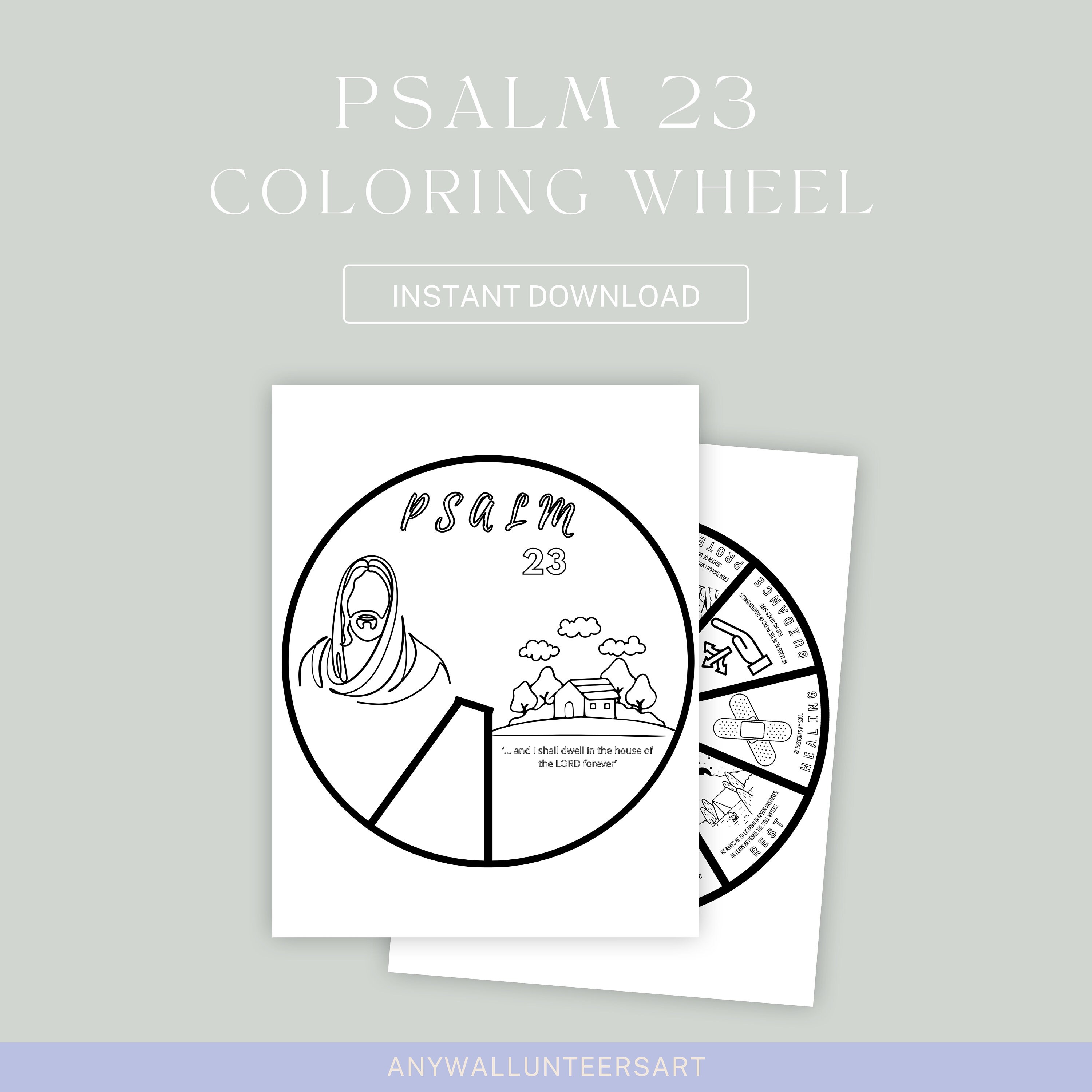 Psalm 23 Prayer Bible Coloring Wheel, Printable Bible Activity, Bible ...