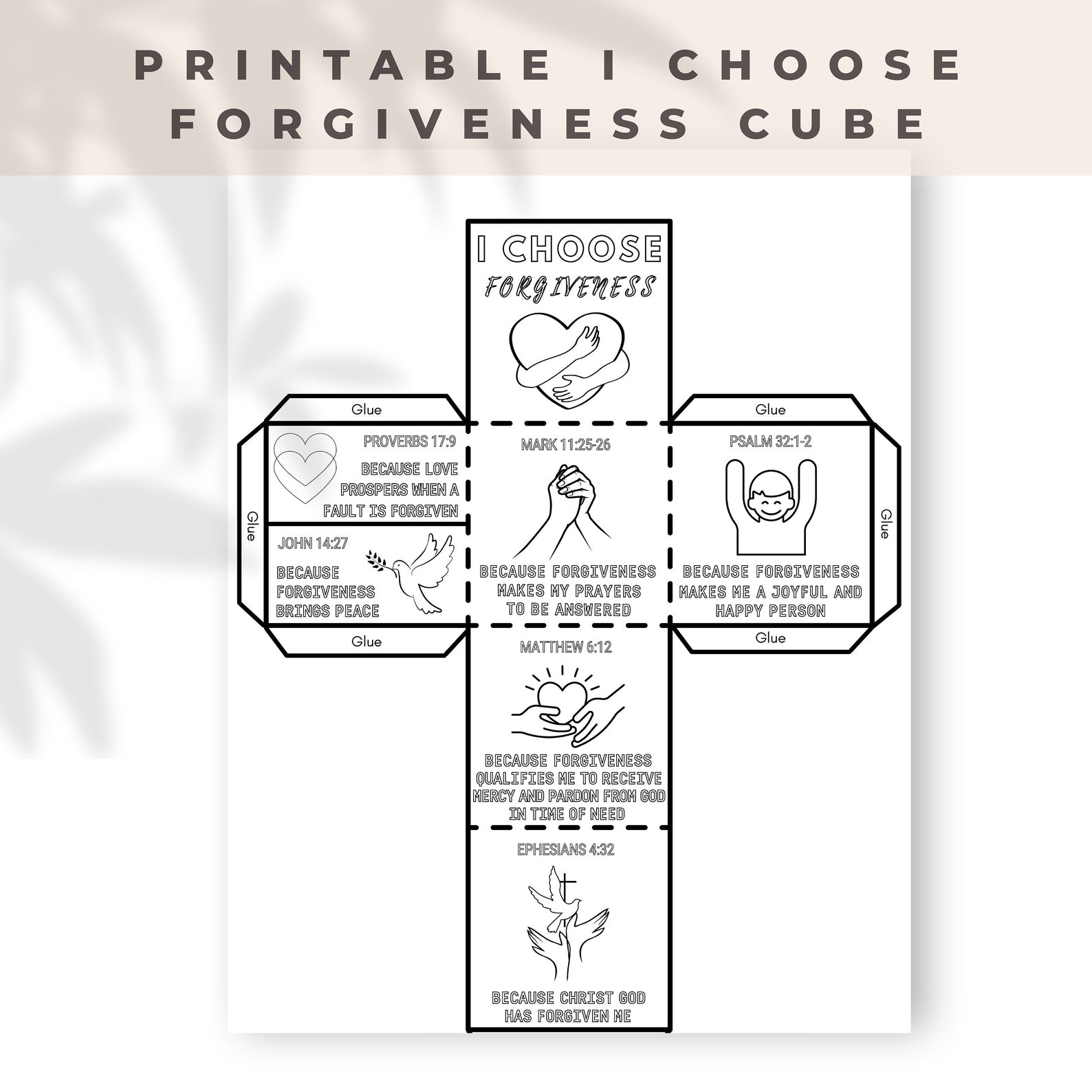 I Choose Forgiveness Coloring Cube, Bible Verse Sunday School Activity ...