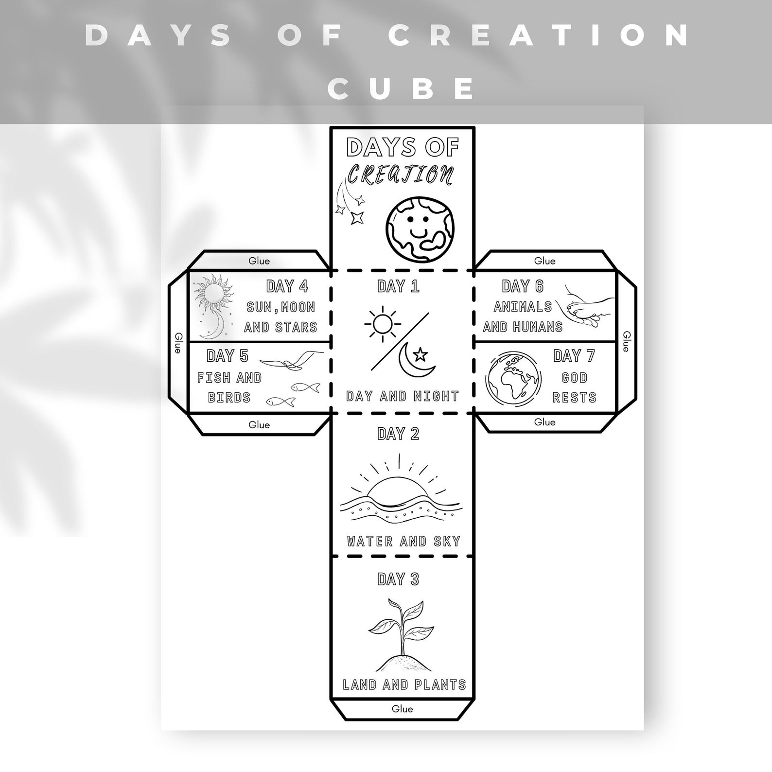 Days of Creation Coloring Cube, Printable Bible Activity, Coloring ...