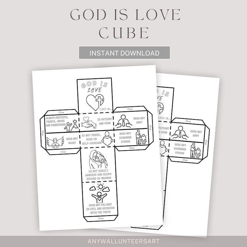 God is Love Coloring Cube,printable Bible Coloring Page Learning Sheet ...