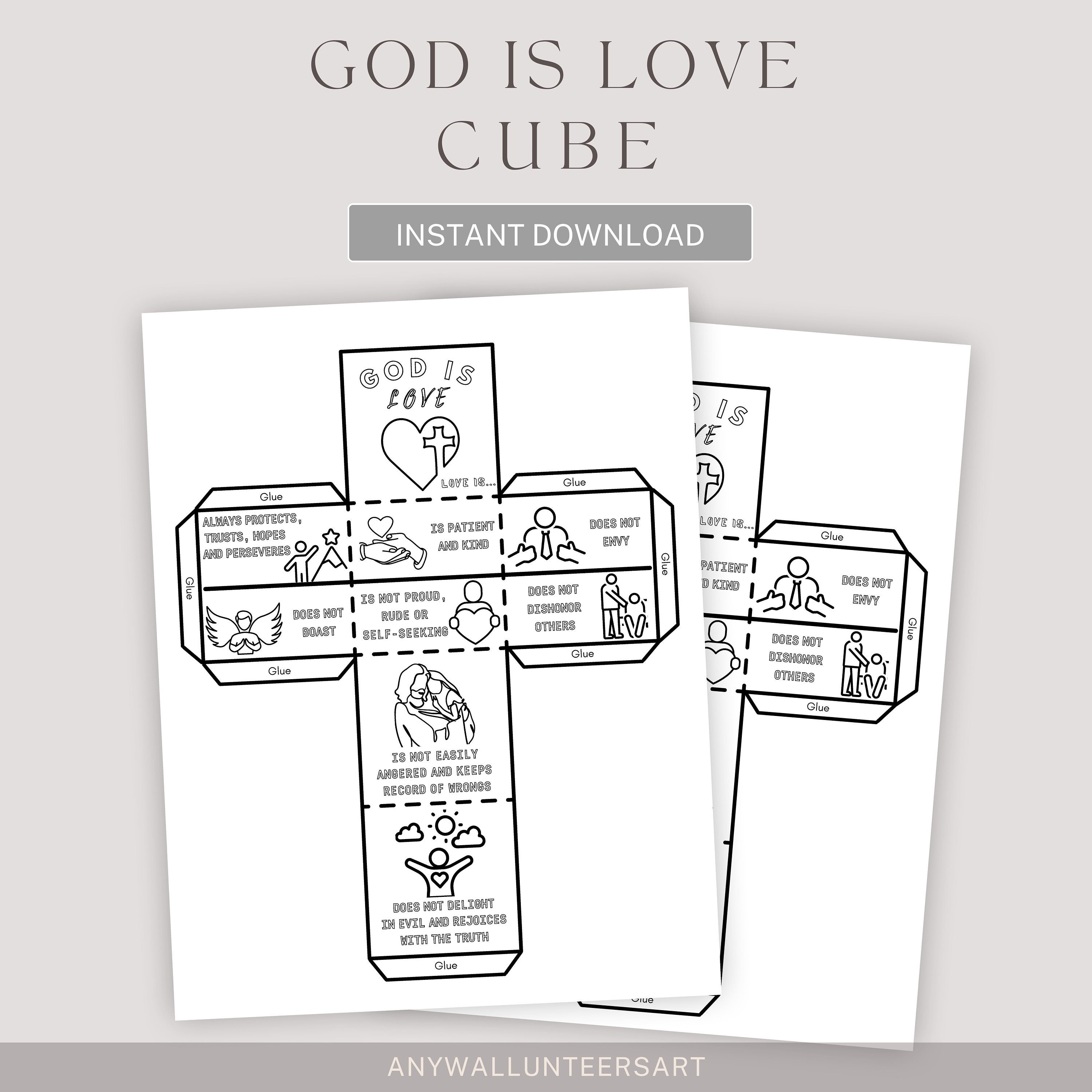 God is Love Coloring Cube,printable Bible Coloring Page Learning Sheet ...