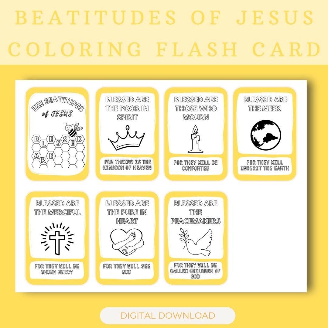 The Beatitudes of Jesus Coloring Flash Card,bible Story Activity, Bible ...