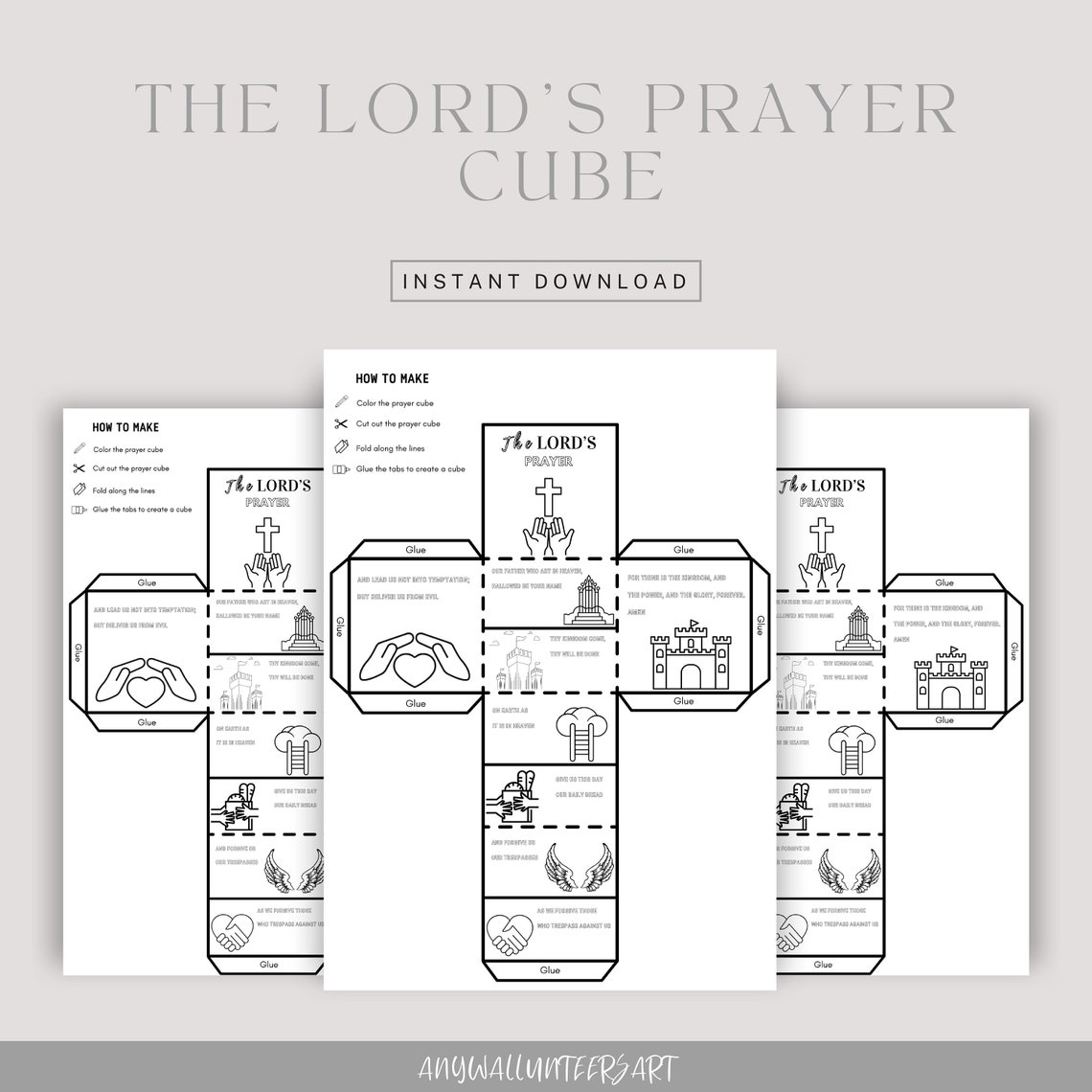 Printable the Lord's Prayer Cube ,bible Coloring Page Learning Sheet ...