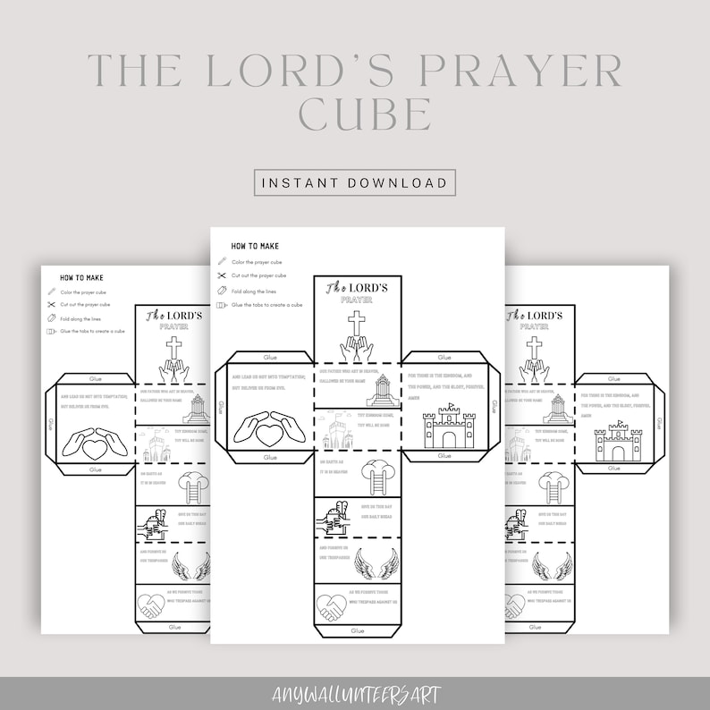 Printable the Lord's Prayer Cube ,bible Coloring Page Learning Sheet ...