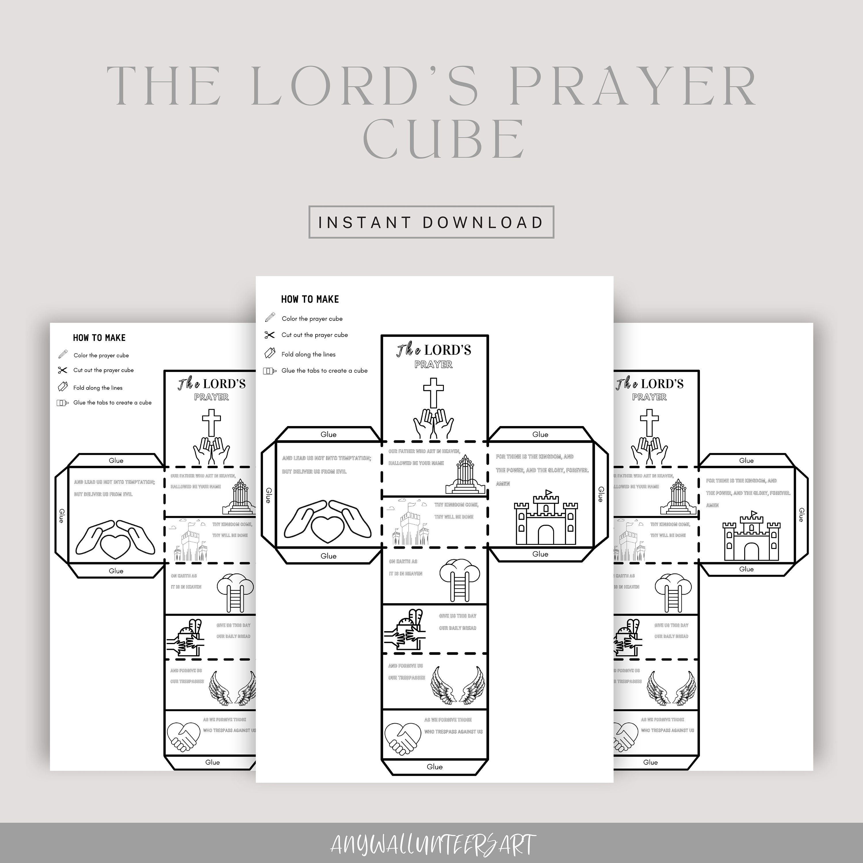 Printable the Lord's Prayer Cube ,bible Coloring Page Learning Sheet ...
