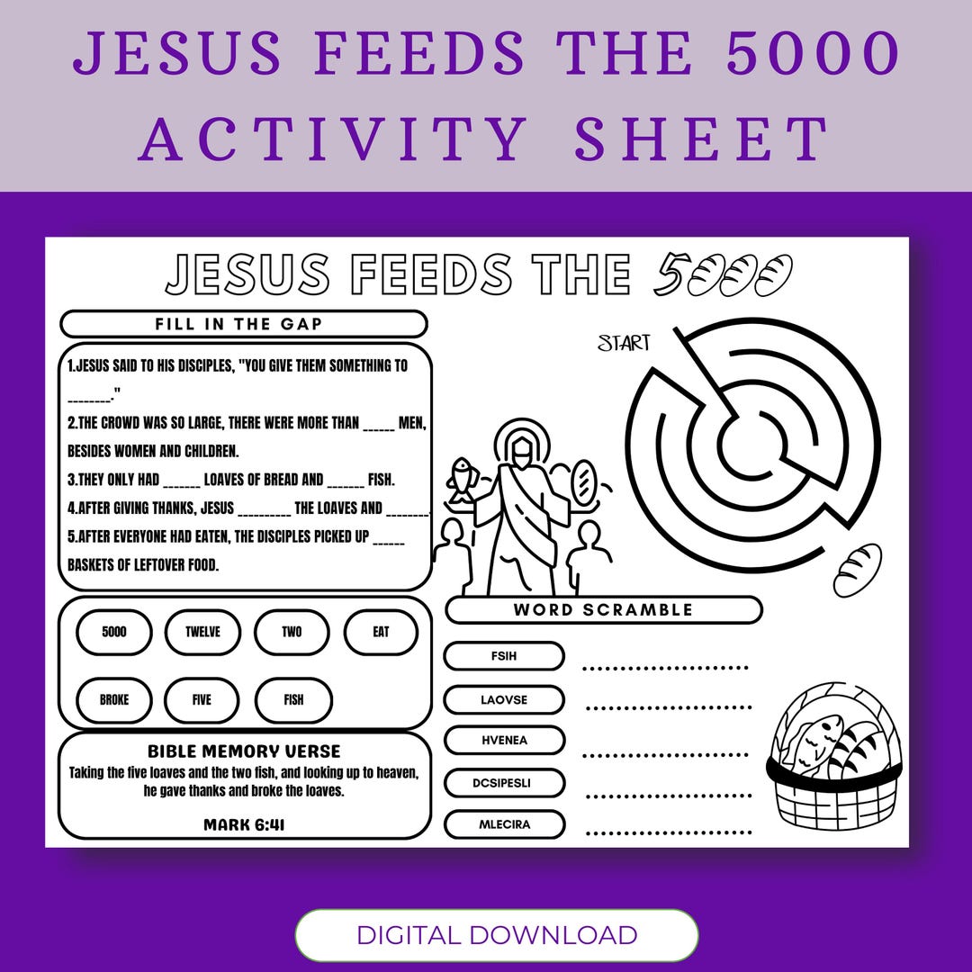 Jesus Feeds the 5000 Activity Sheet,printable Bible Story Activity ...