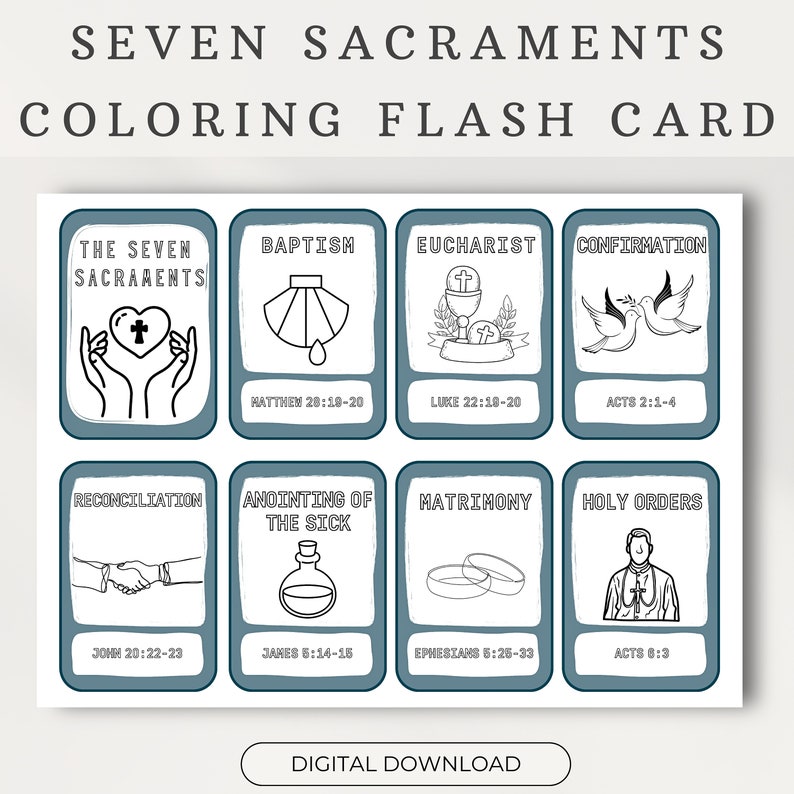 The Seven Sacraments Coloring Flash Card, Printable Sunday School ...