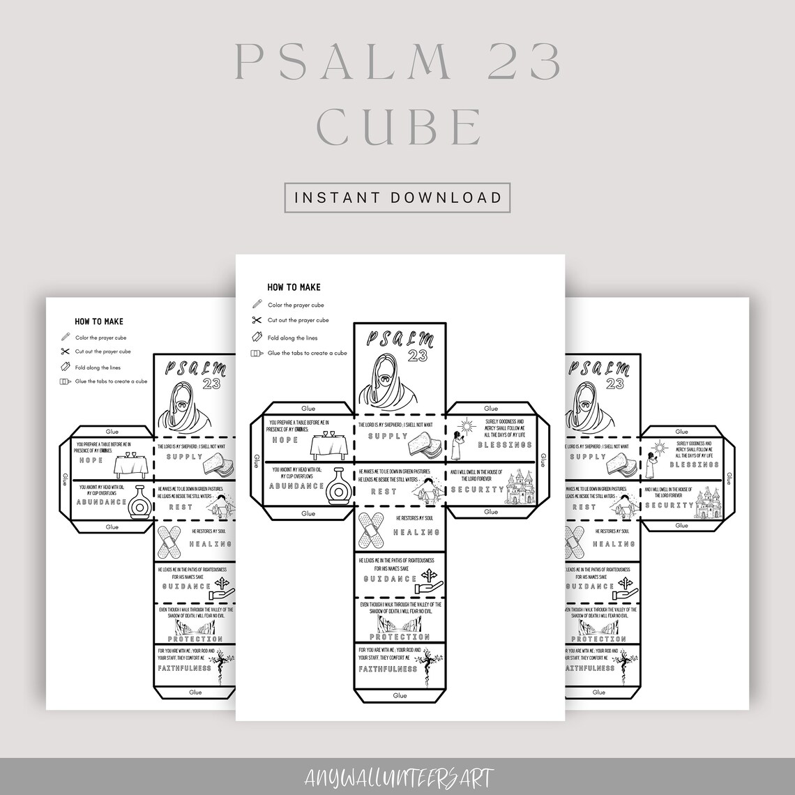 Psalm 23 Coloring Cube, Printable Sunday School Craft, Bible Coloring ...