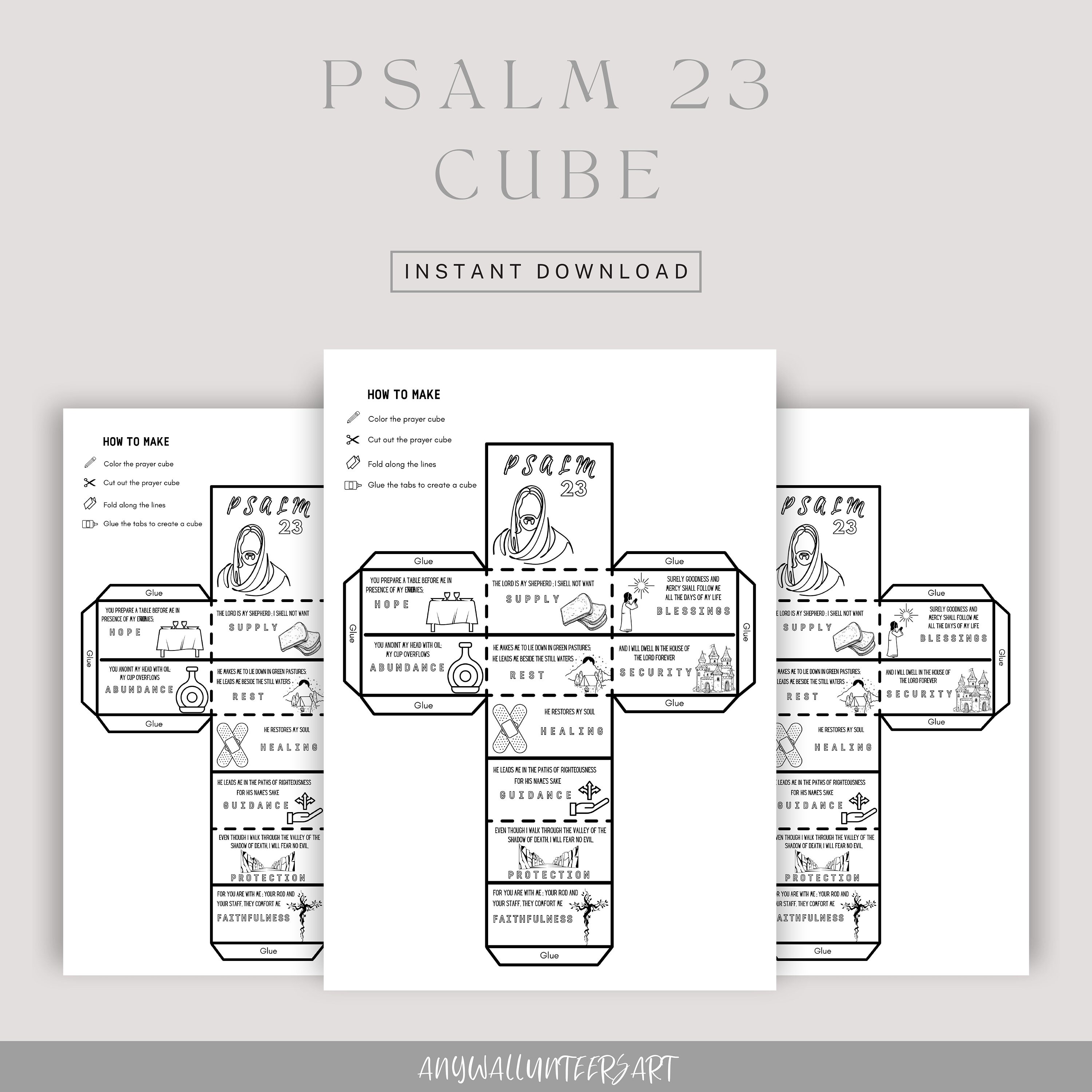 Psalm 23 Coloring Cube, Printable Sunday School Craft, Bible Coloring Page Learning Sheet,bible ...