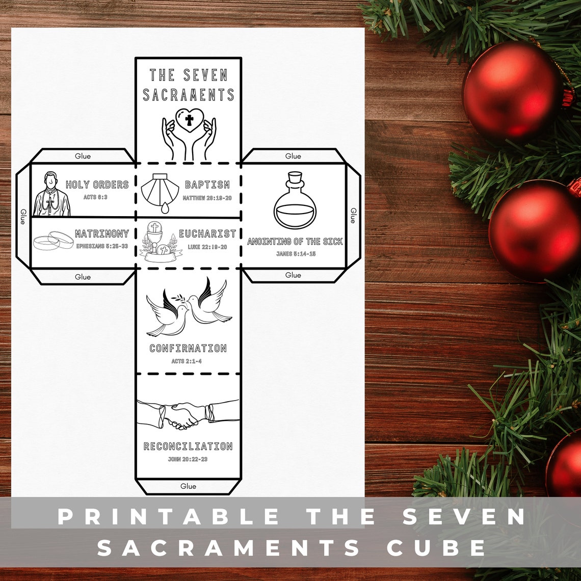 The Seven Sacraments Cube, Bible Coloring Page Learning Sheet ...
