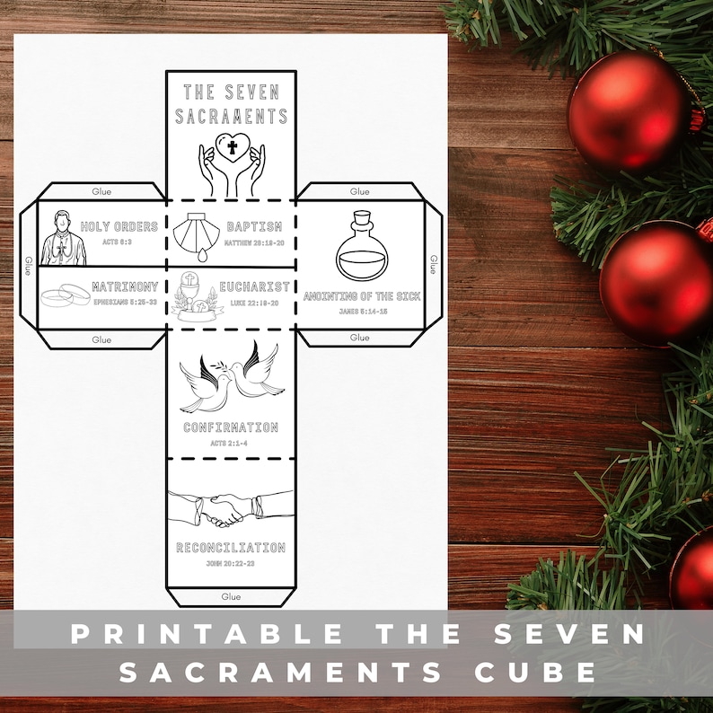 The Seven Sacraments Cube, Bible Coloring Page Learning Sheet ...