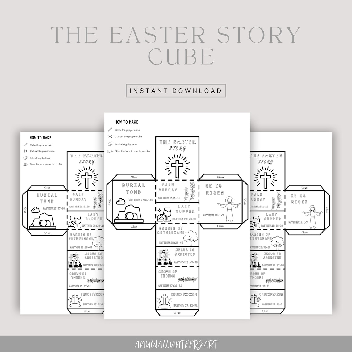 Easter Story Coloring Cube, Printable Bible Verse Activity, Easter ...