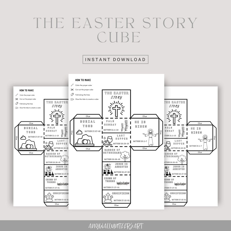 Easter Story Coloring Cube, Printable Bible Verse Activity, Easter ...