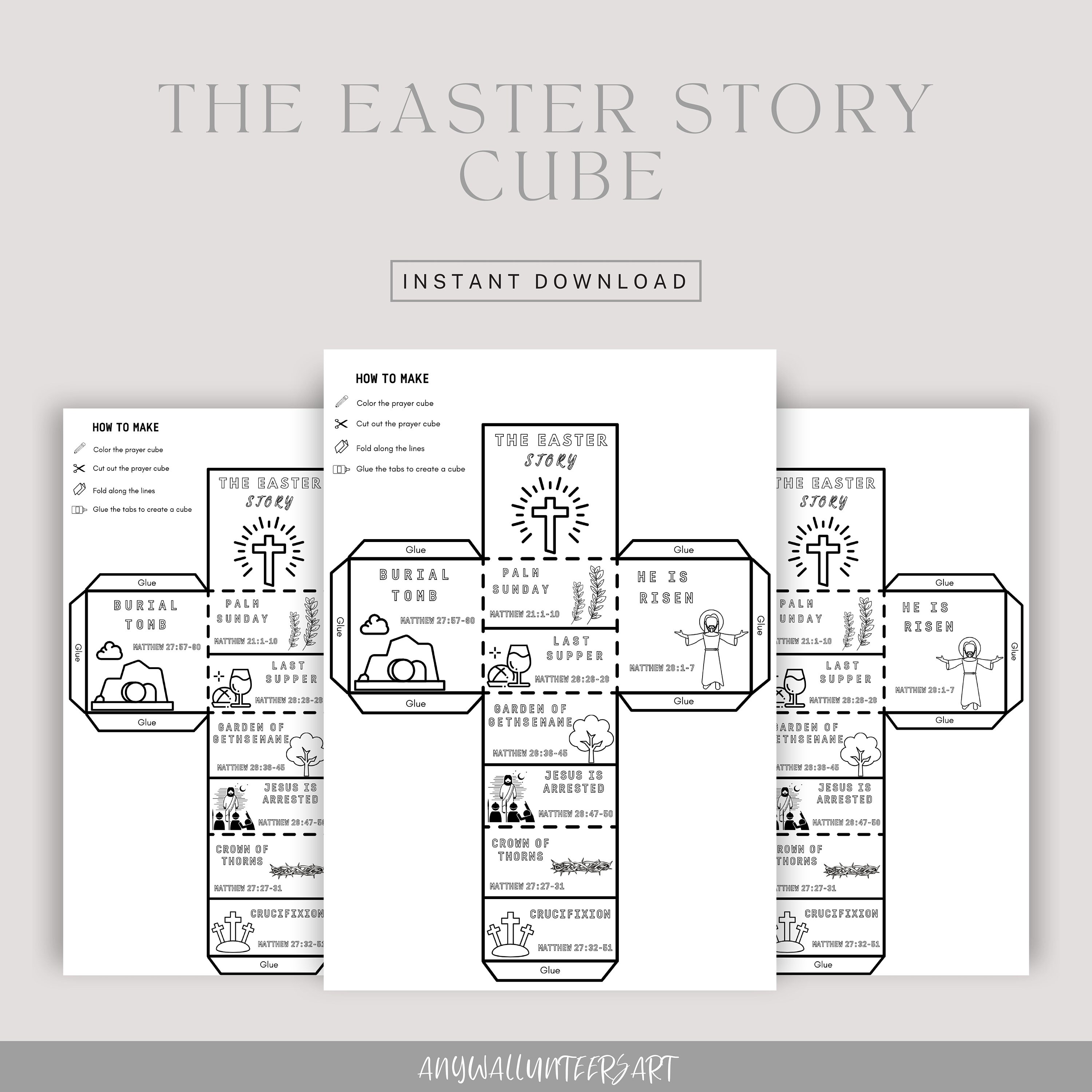 Easter Story Coloring Cube, Printable Bible Verse Activity, Easter ...