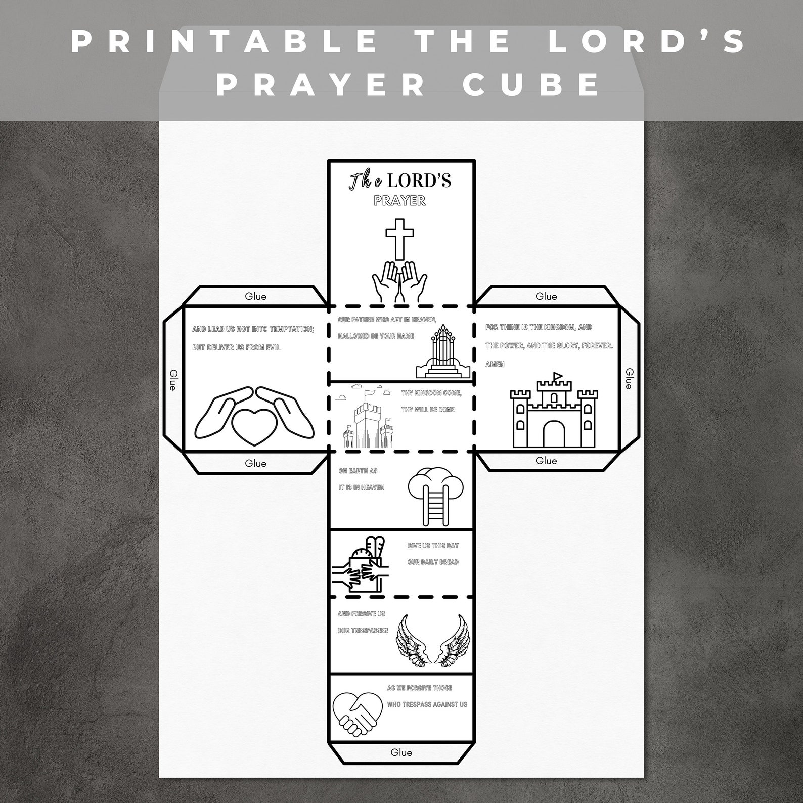 Printable the Lord's Prayer Cube ,bible Coloring Page Learning Sheet ...