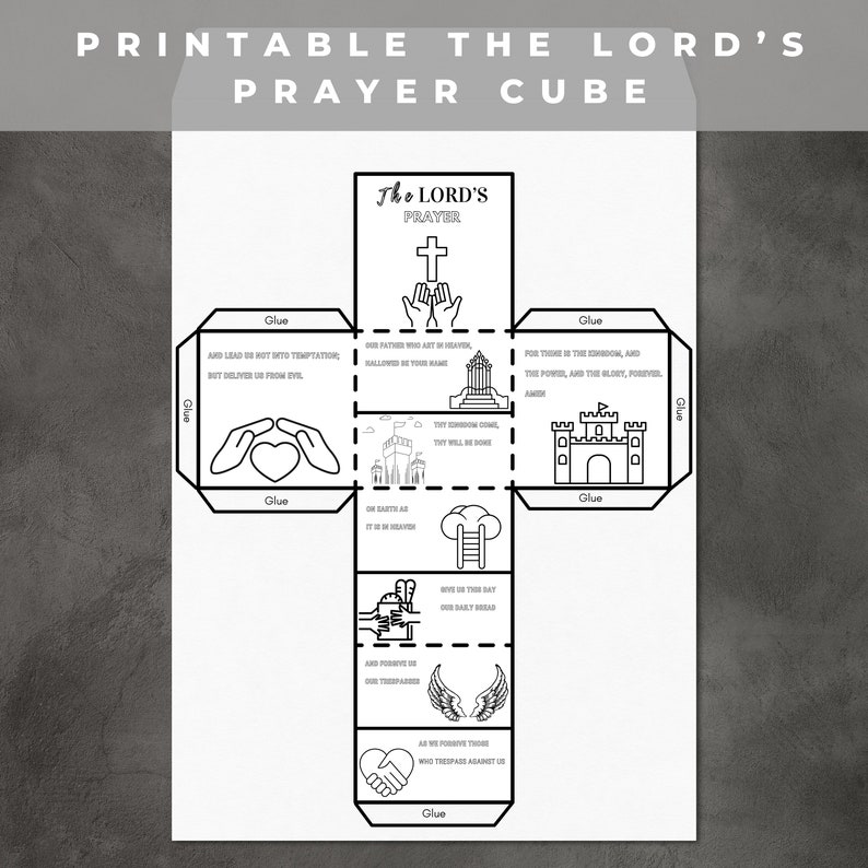 Printable the Lord's Prayer Cube ,bible Coloring Page Learning Sheet ...