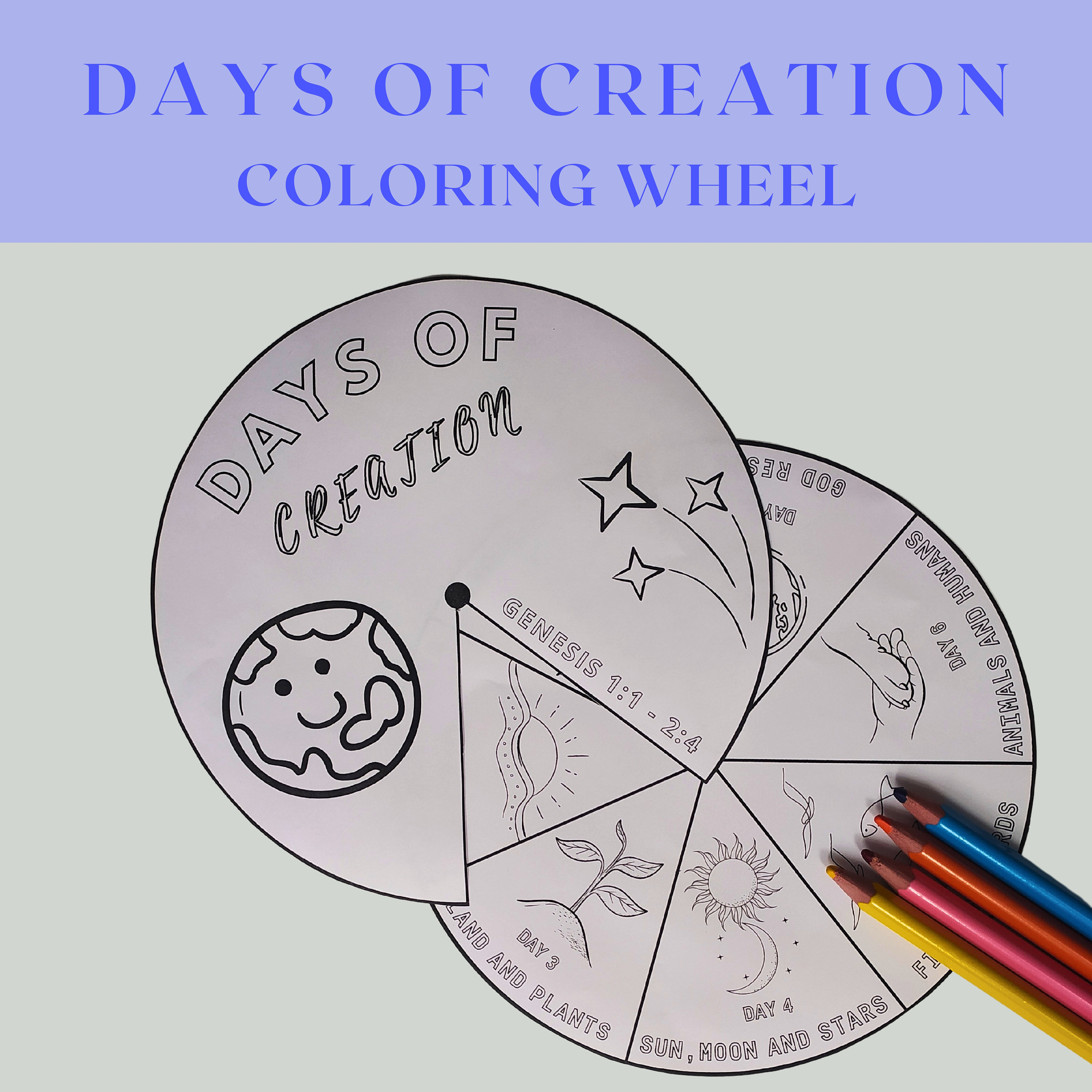 Days of Creation Coloring Wheel, Printable Bible Activity, Coloring ...