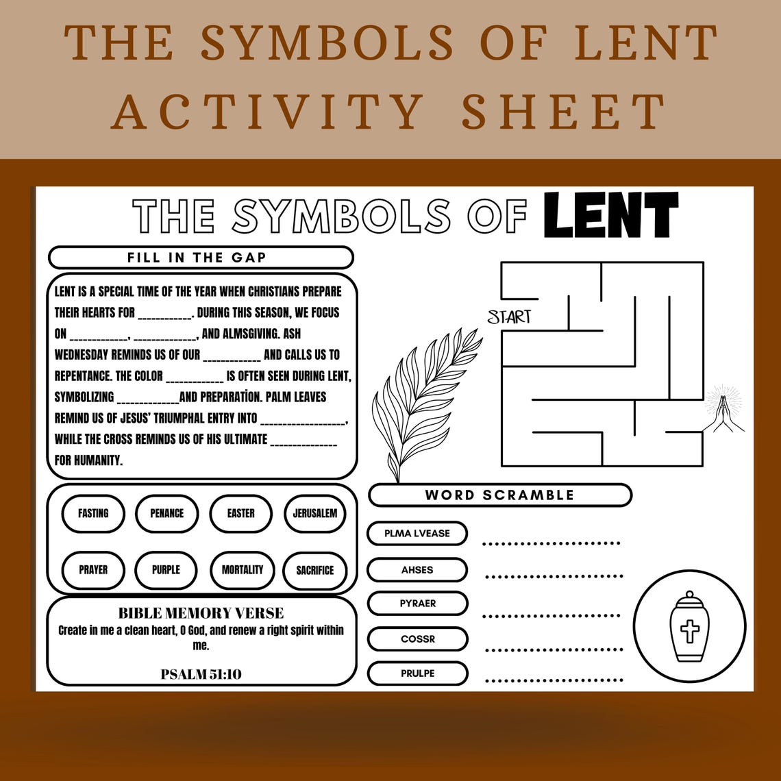 The Symbols of Lent Activity Sheet, Bible Verse Sunday School Activity ...