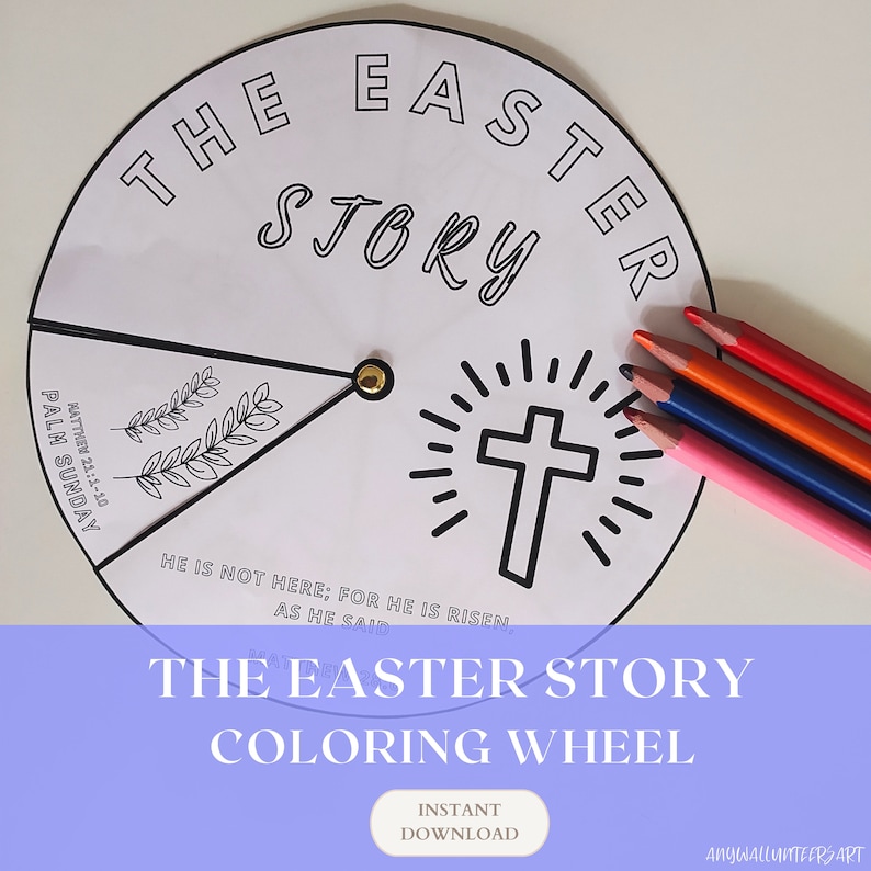 The Easter Story Bible Coloring Wheel, Printable Bible Activity, Bible ...