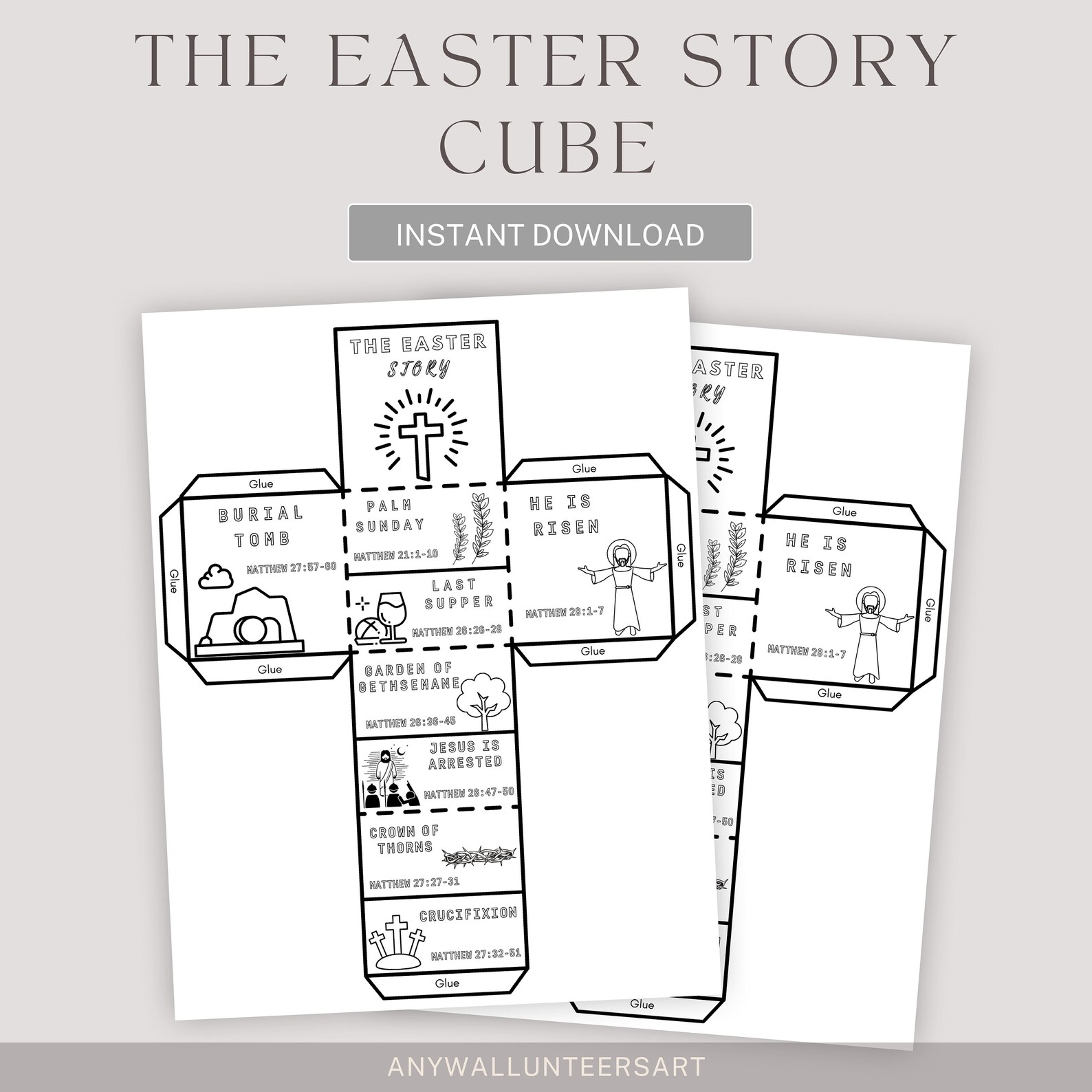 Easter Story Coloring Cube, Printable Bible Verse Activity, Easter ...