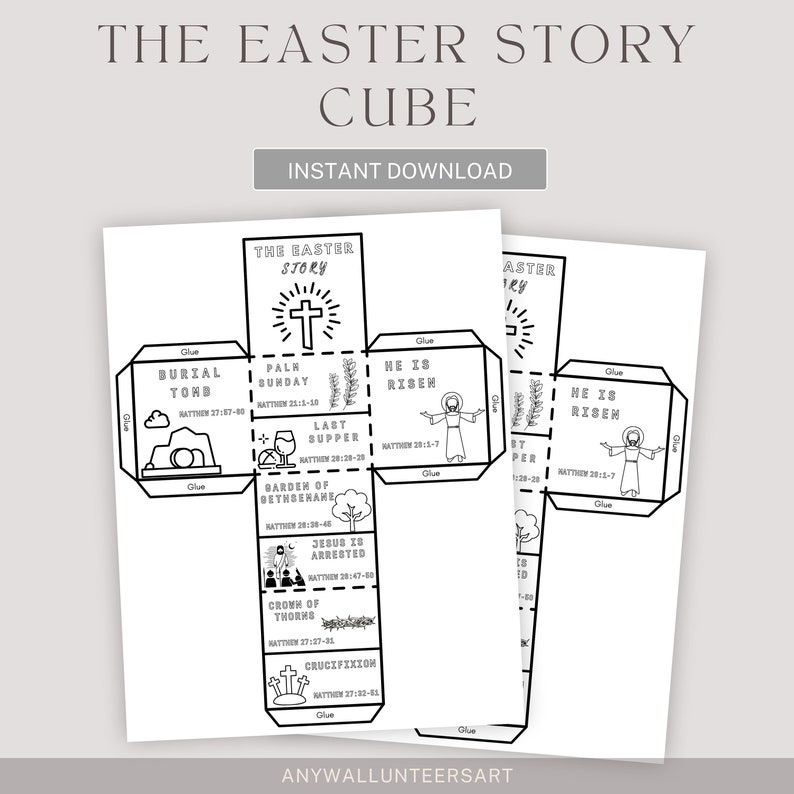 Easter Story Coloring Cube, Printable Bible Verse Activity, Easter ...