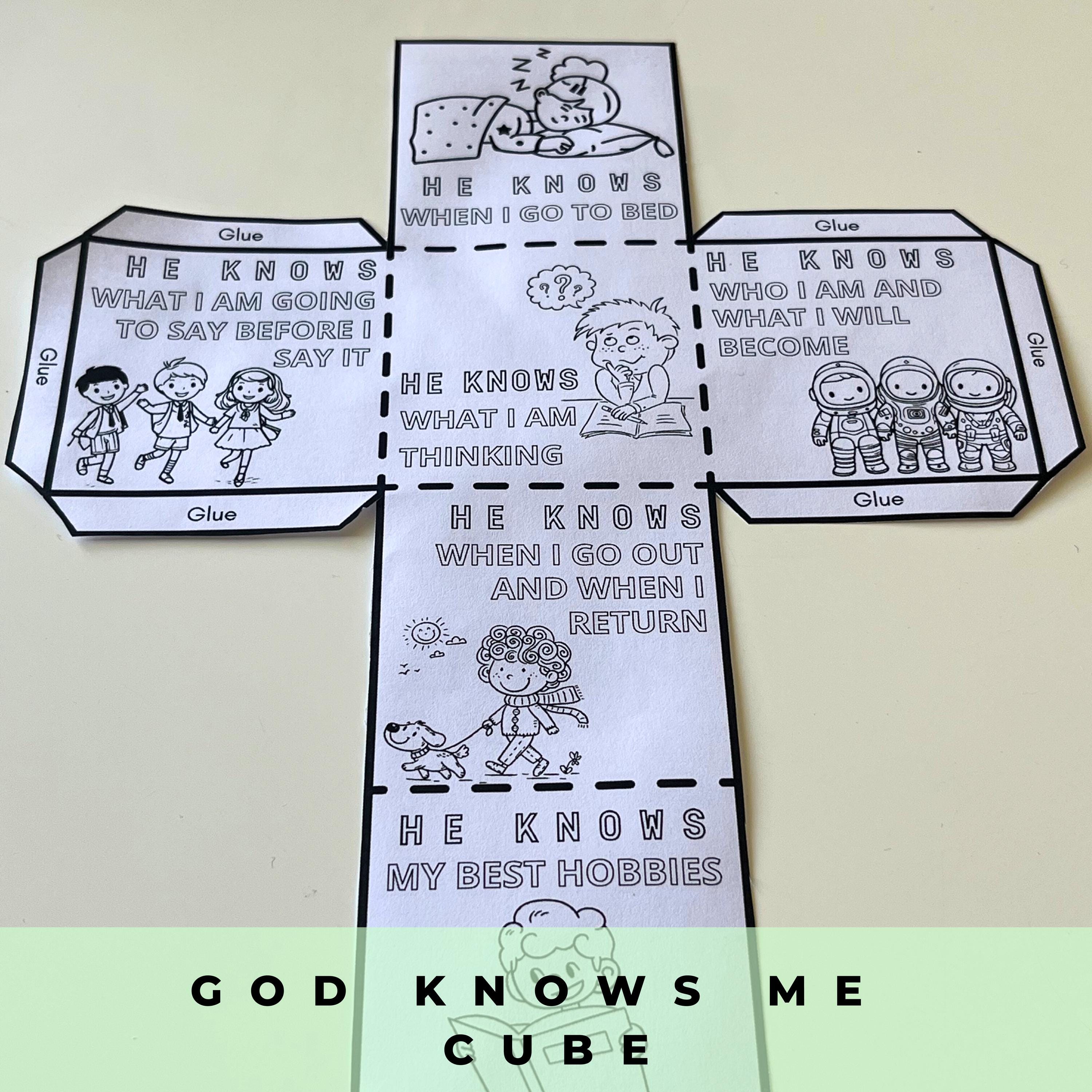 God Knows Me Coloring Cube, Sunday School Craft, Bible Coloring Page ...
