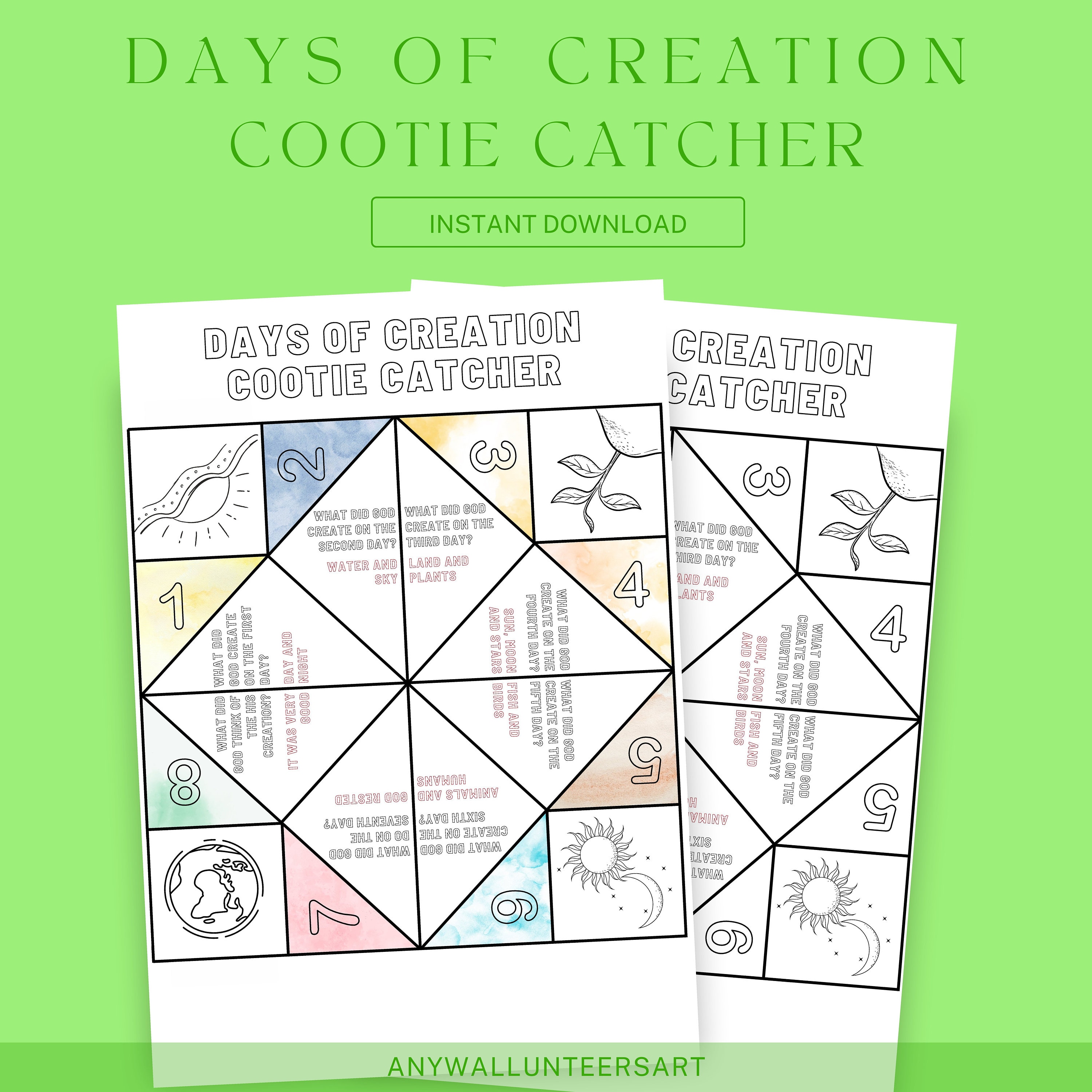 Days of Creation Cootie Catcher Sunday School Bible Activity, Days of ...