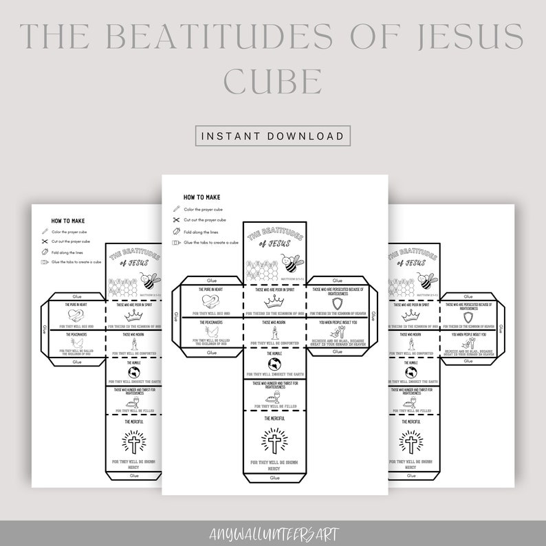 The Beatitudes of Jesus Coloring Cube, Bible Verse Sunday School ...