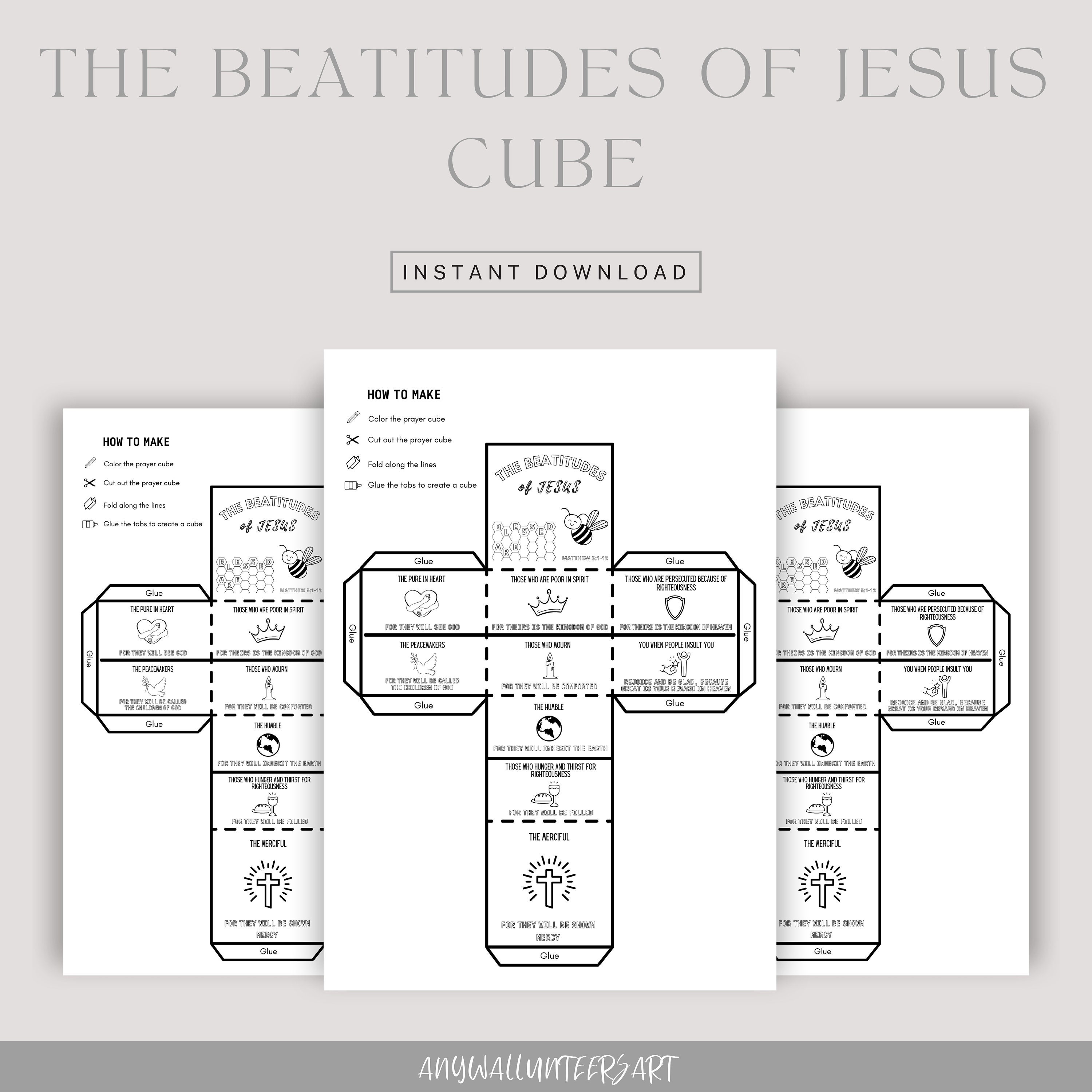 The Beatitudes of Jesus Coloring Cube, Bible Verse Sunday School ...