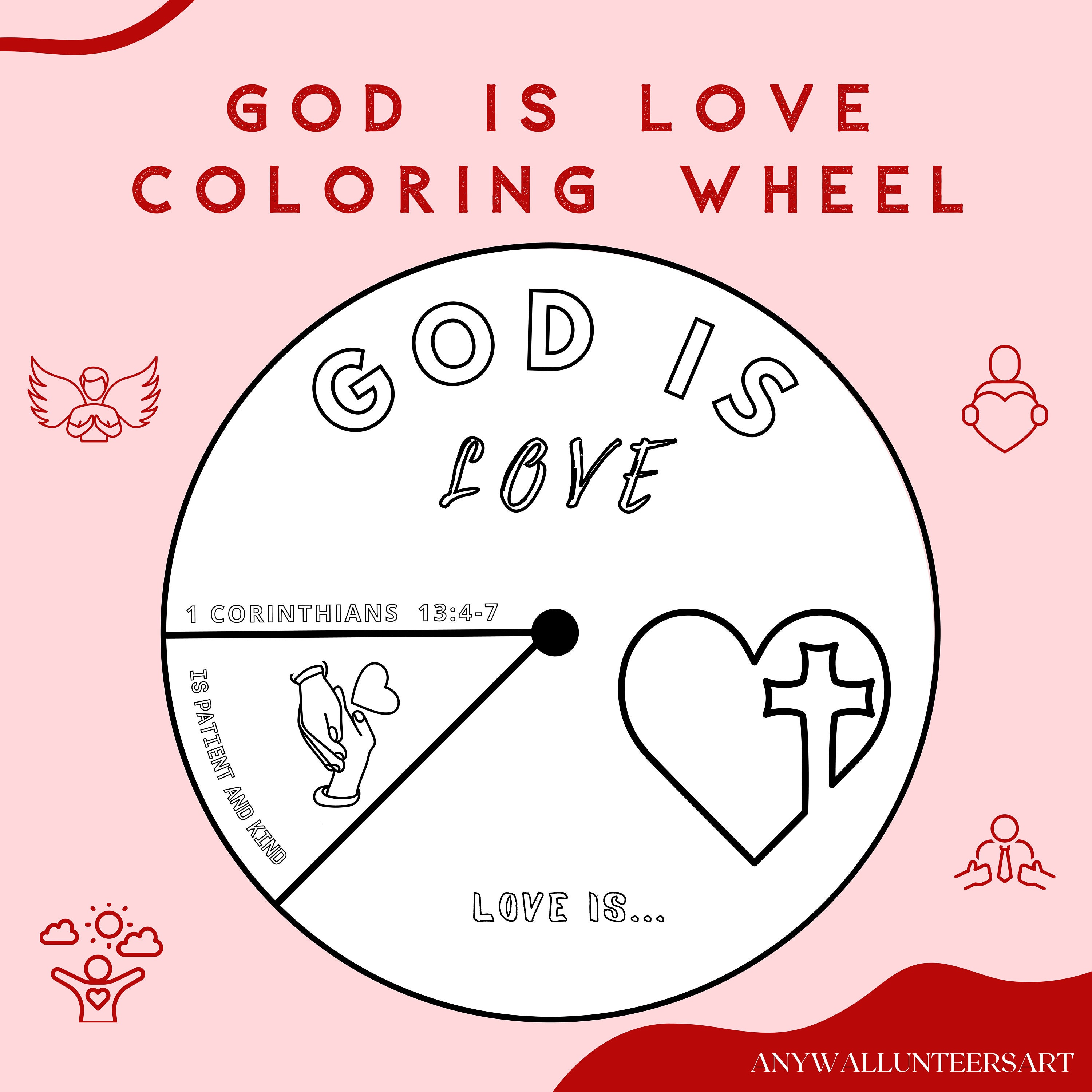 God is Love Coloring Wheel, Printable Sunday School Lesson, Bible Verse ...