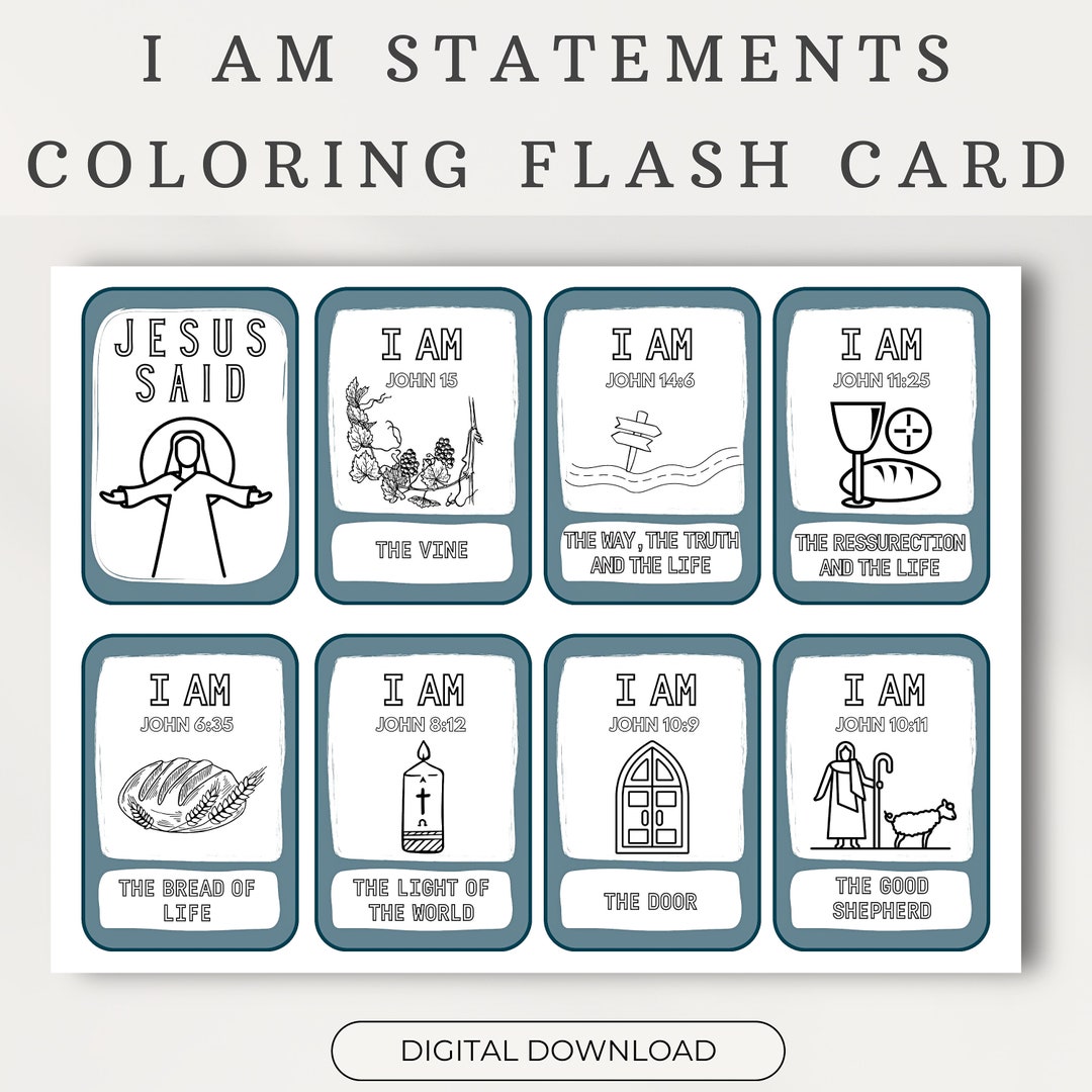 I Am Statements of Jesus Coloring Flash Card, Printable Sunday School ...