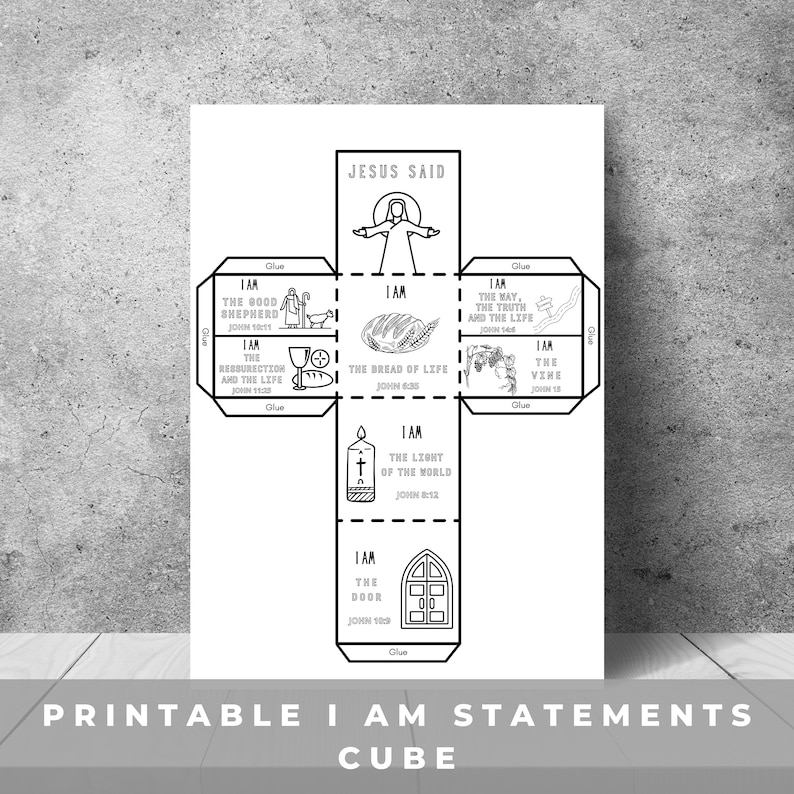 I Am Statements of Jesus Coloring Cube, Printable Sunday School Lesson ...