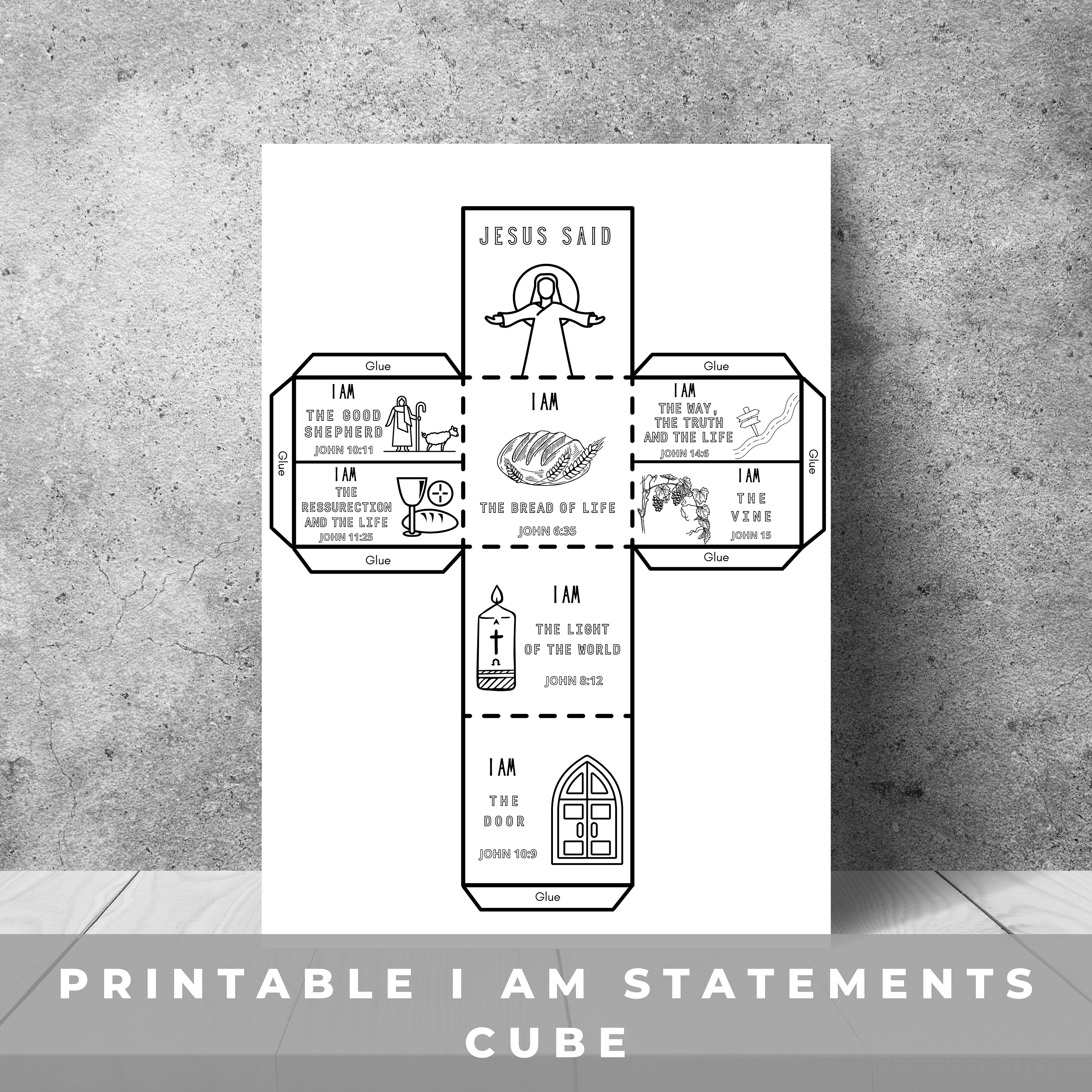 I Am Statements of Jesus Coloring Cube, Printable Sunday School Lesson ...