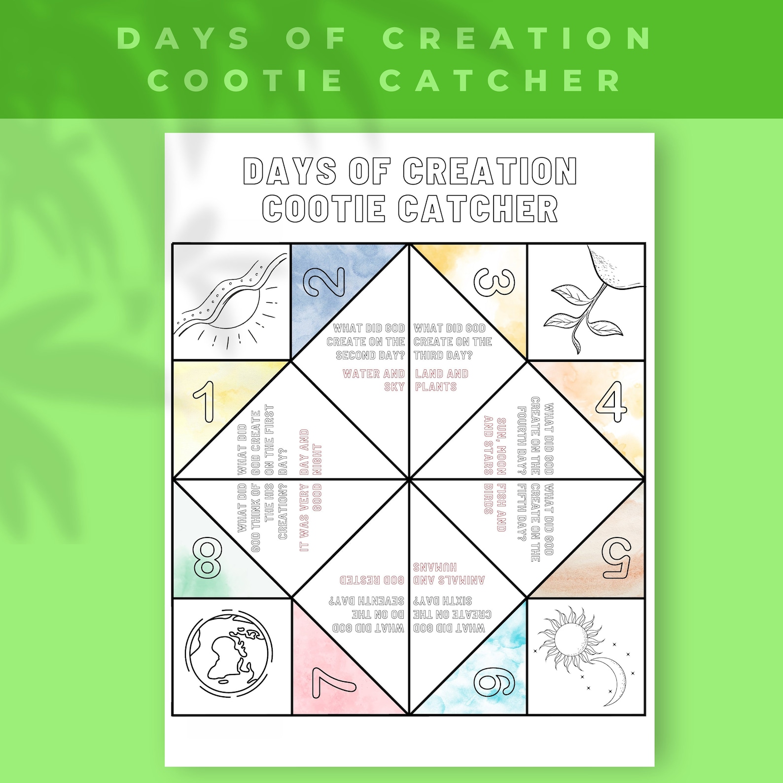 Days of Creation Cootie Catcher Sunday School Bible Activity, Days of ...
