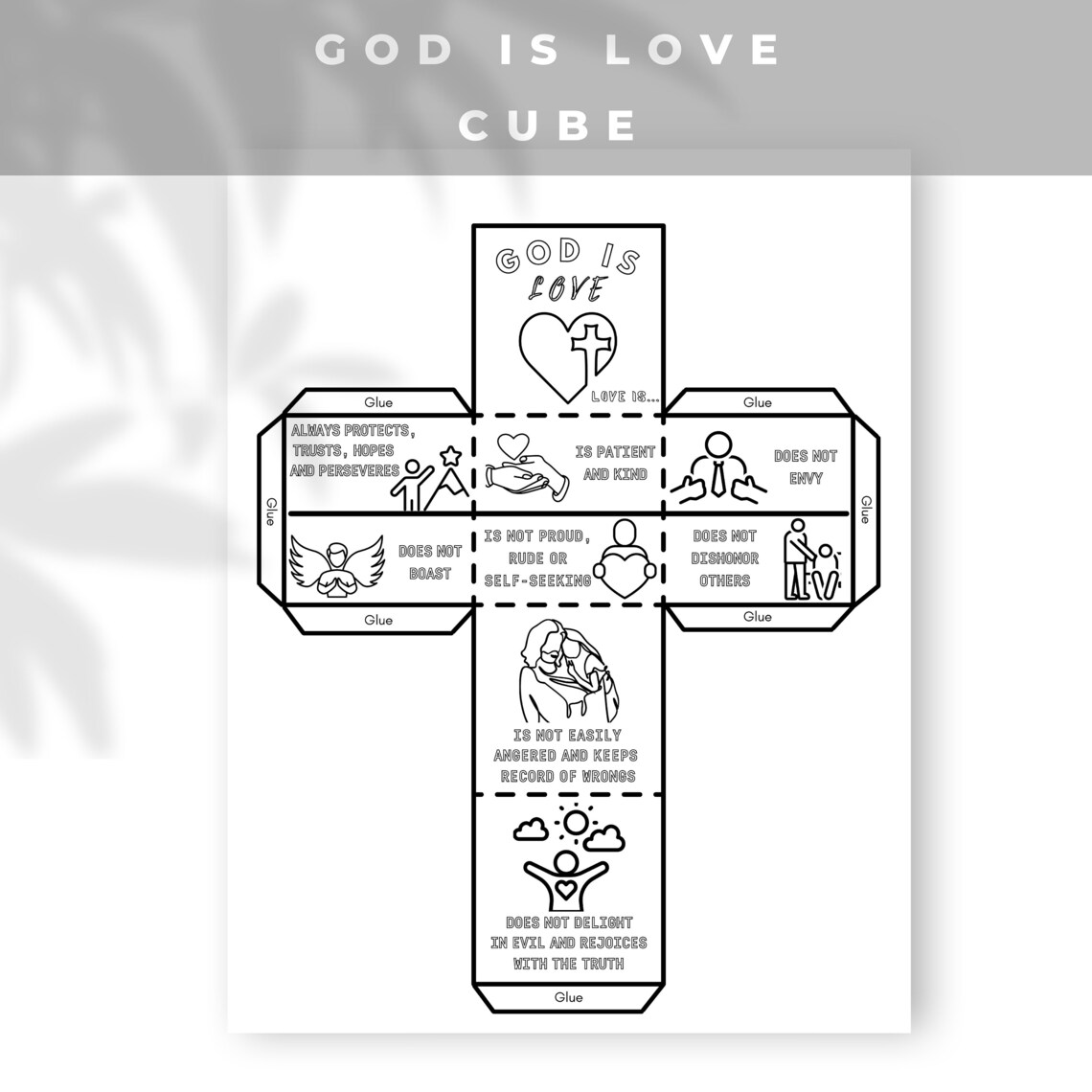 God is Love Coloring Cube,printable Bible Coloring Page Learning Sheet ...
